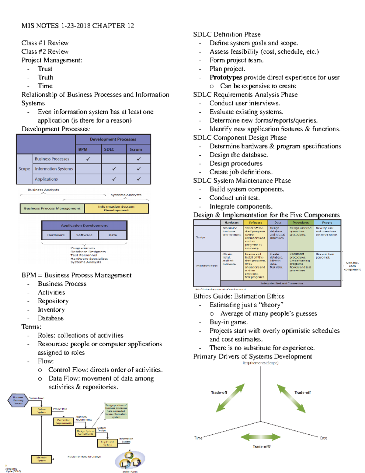 MIS Notes Chapter 12 - MIS NOTES 1-23-2018 CHAPTER 12 Class #1 Review ...