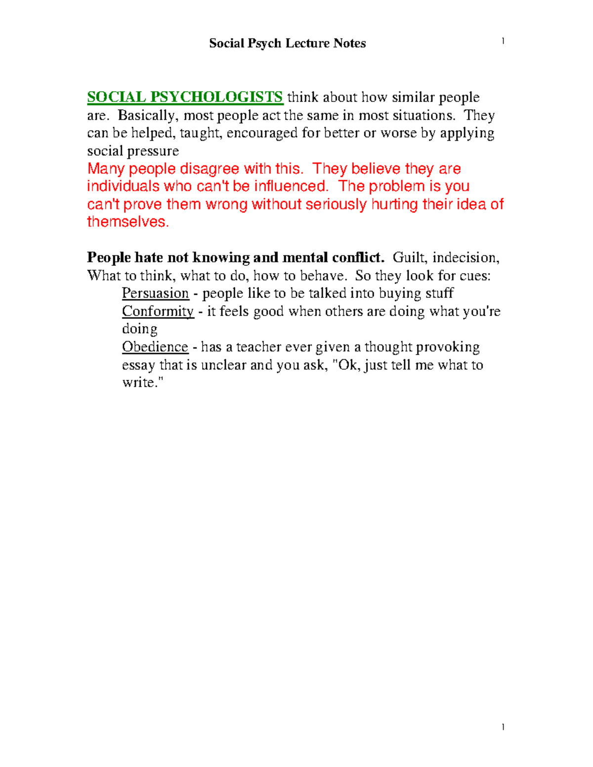 14 Social Psychology lecture notes 2019 - SOCIAL PSYCHOLOGISTS think ...