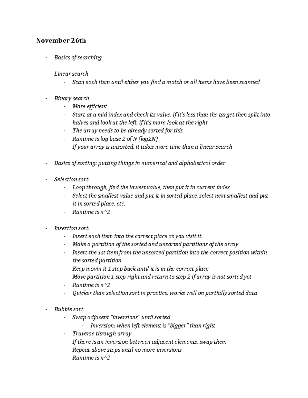 Recitation 11 Notes - November 26th Basics of searching Linear search ...