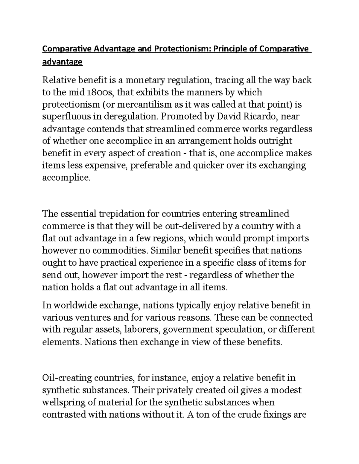 Comparative Advantage and Protectionism,Principle of Comparative ...