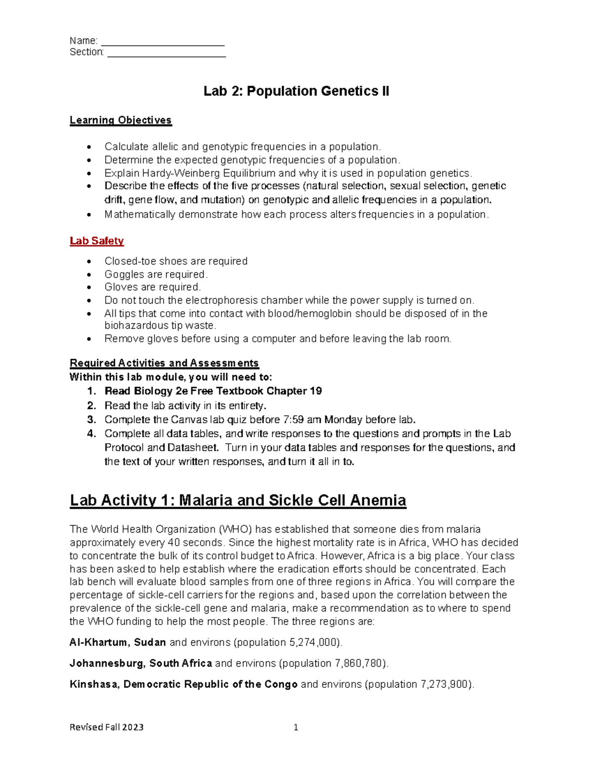 Lab Assignment 2 POP GEN 2 - Section: ______________________ Lab 2 ...