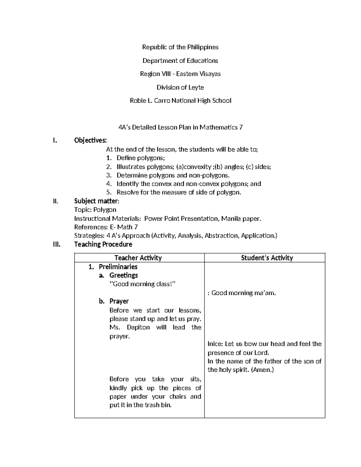 4As detailed lesson plan g.10 - Republic of the Philippines Department ...