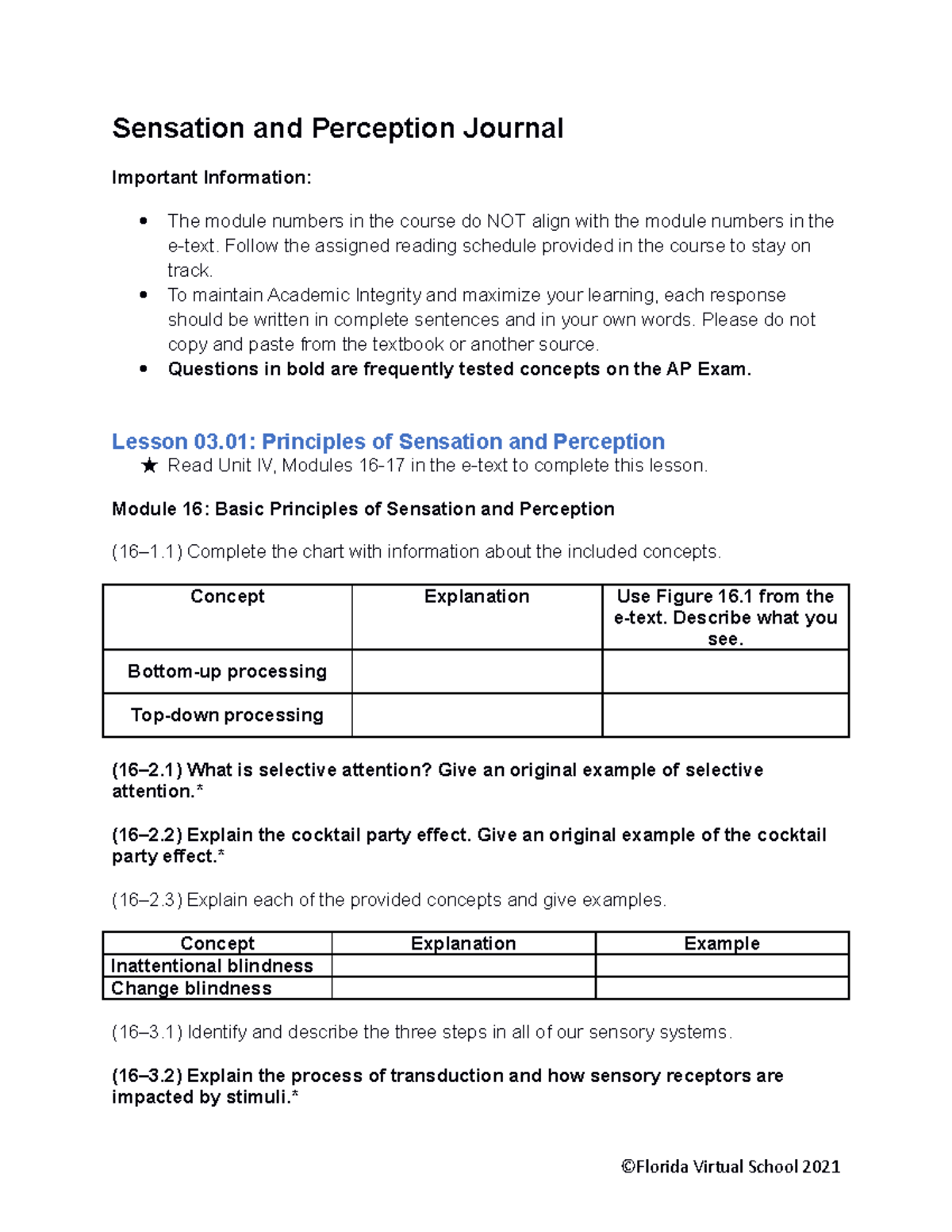 Mod. 3 sensation and perception journal - Sensation and Perception ...