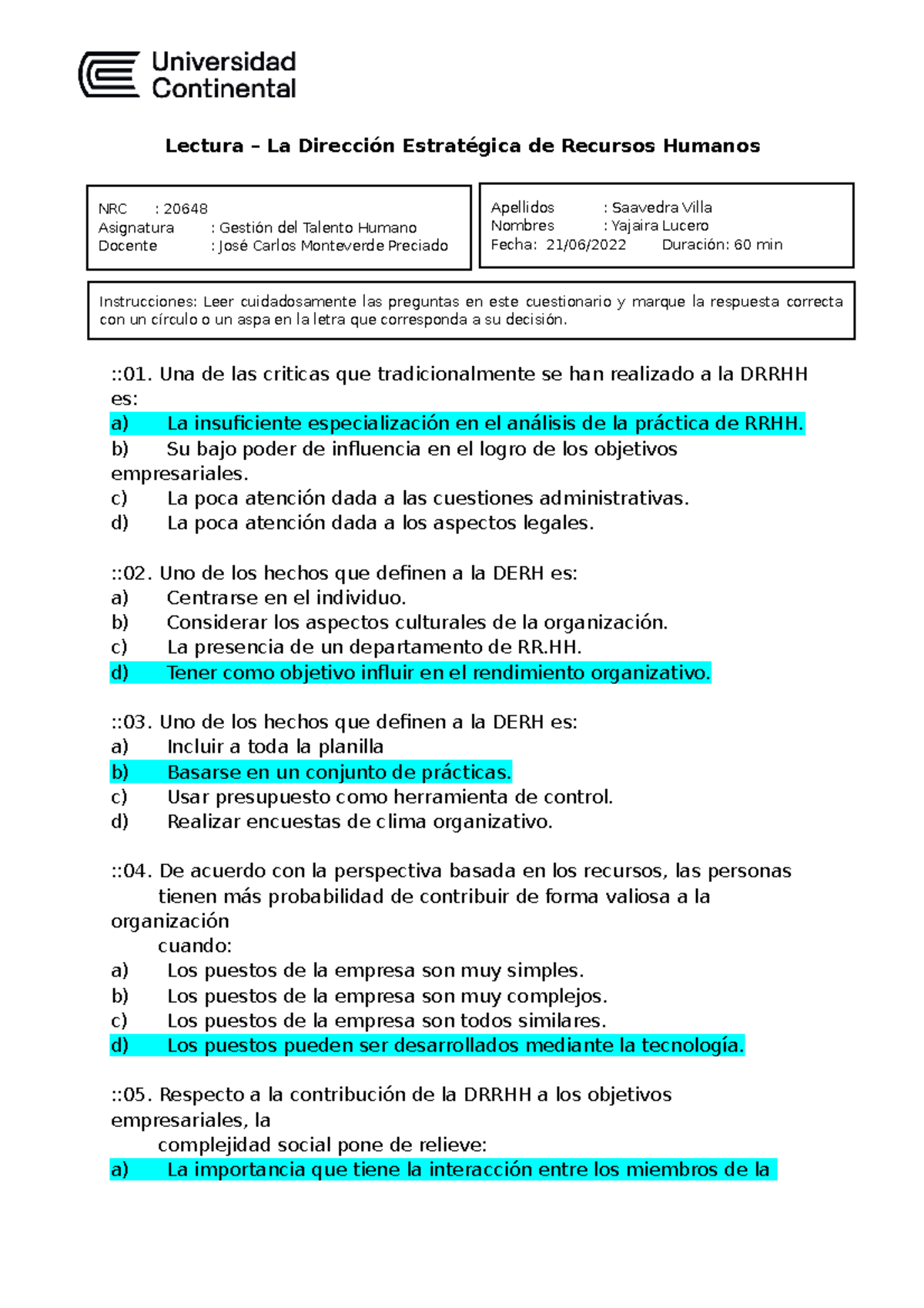 Practica Calificada de DERH - Lectura – La Dirección Estratégica de ...