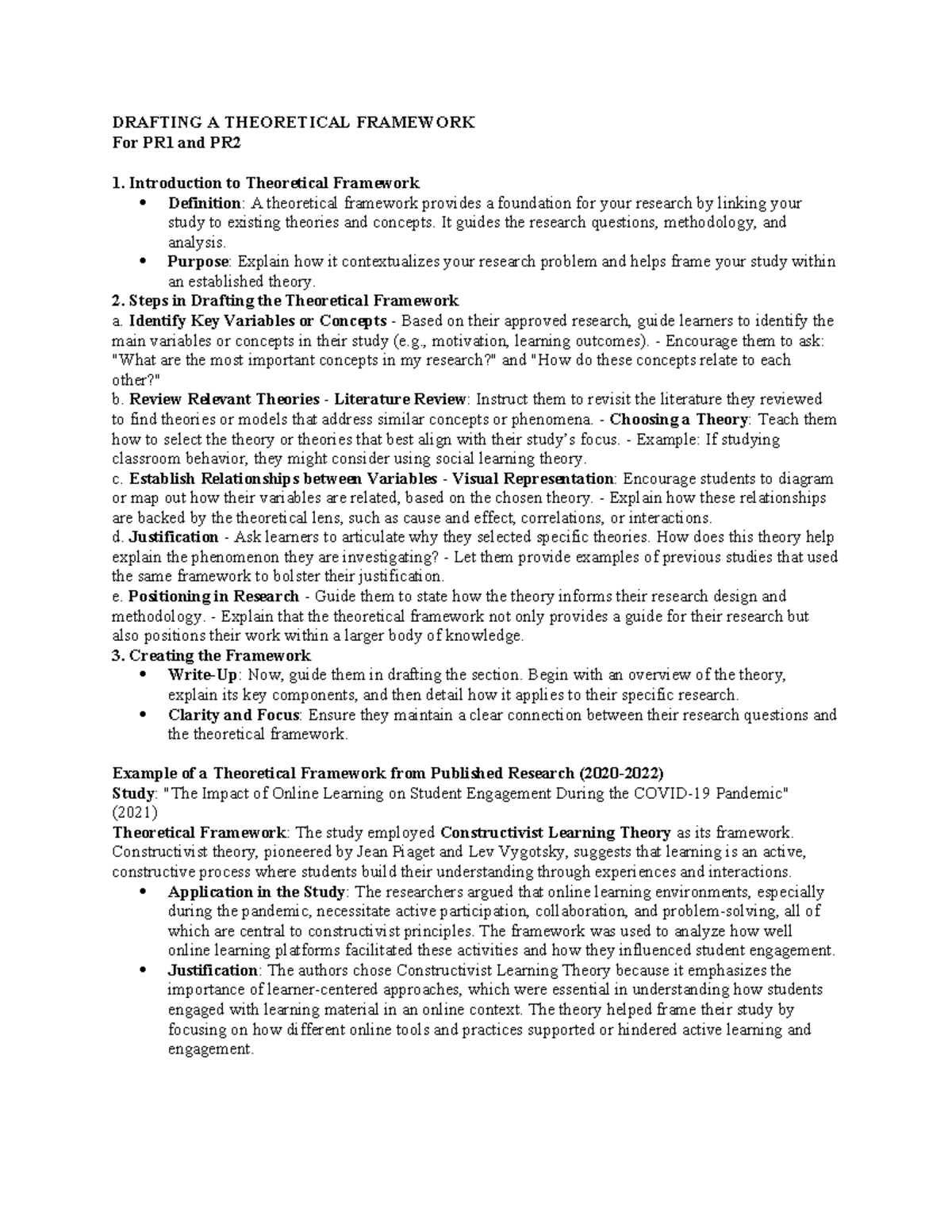 PR1 and 2 Task 2 - practical - DRAFTING A THEORETICAL FRAMEWORK For PR1 ...
