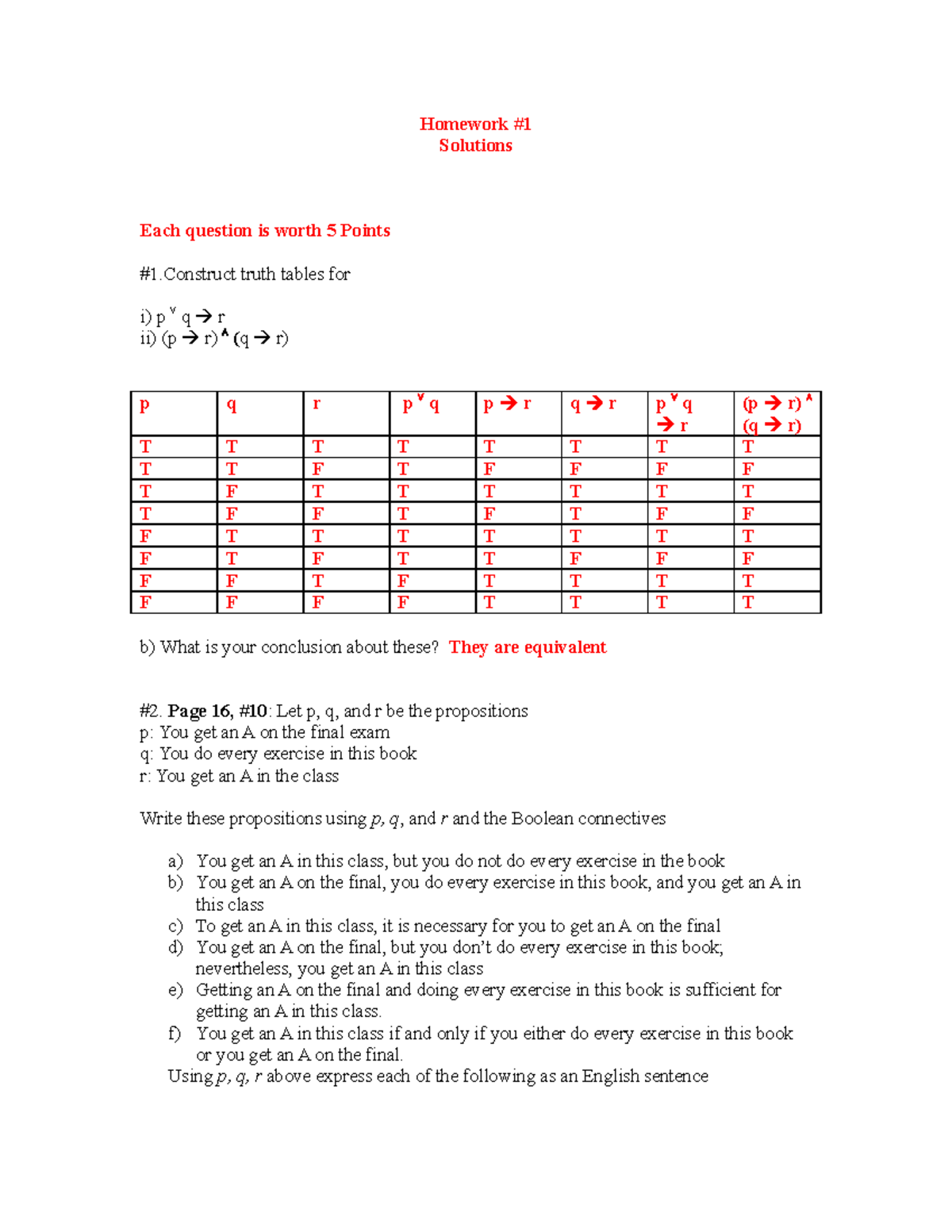Cs2022hw1solns - coa - Homework # Solutions Each question is worth 5 ...