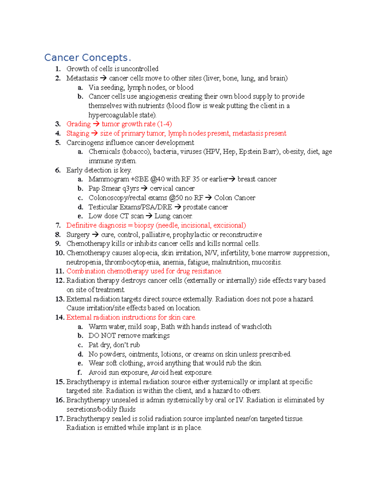 Cancer Exam Overview - Cancer Concepts. 1. Growth of cells is ...
