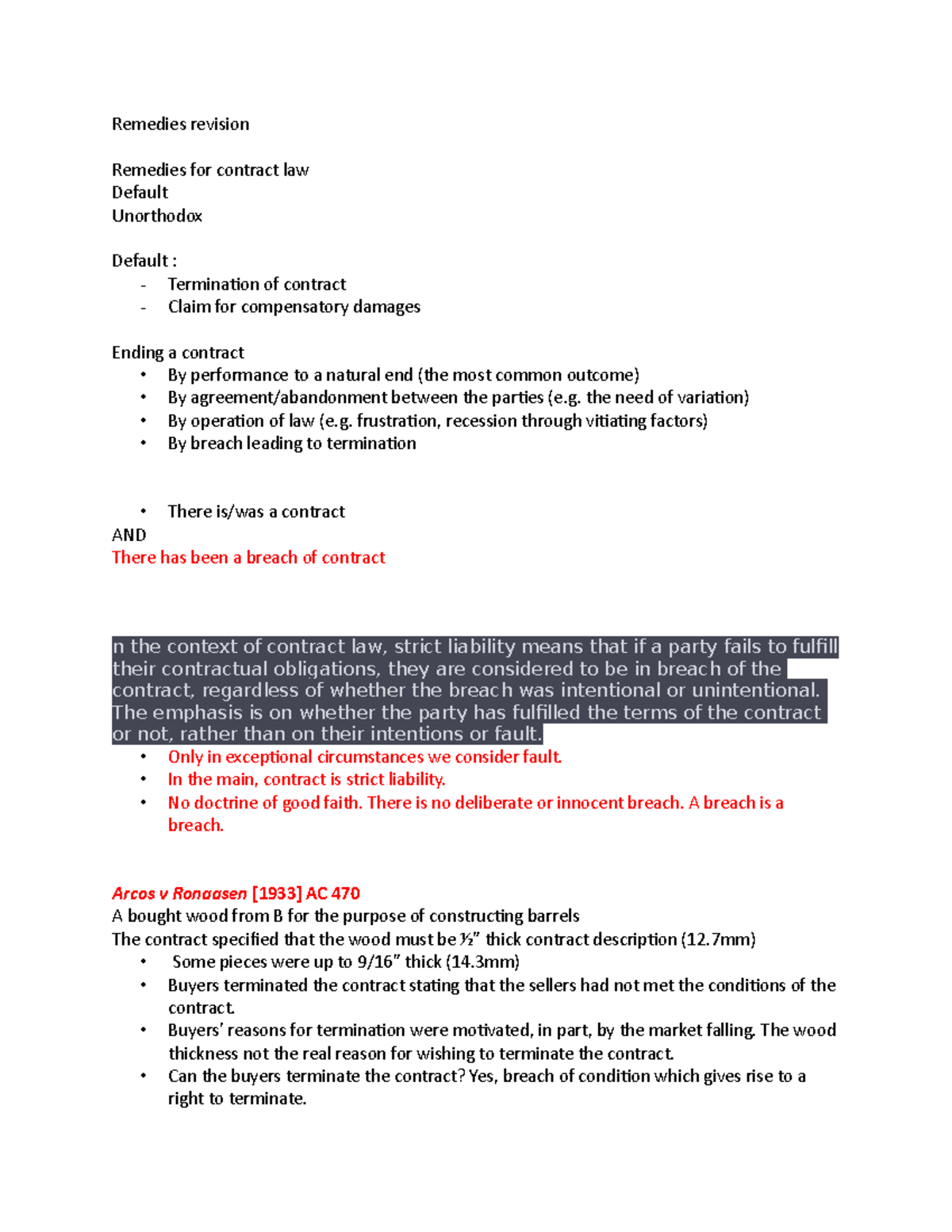 Remedies contract revision - Remedies revision Remedies for contract ...