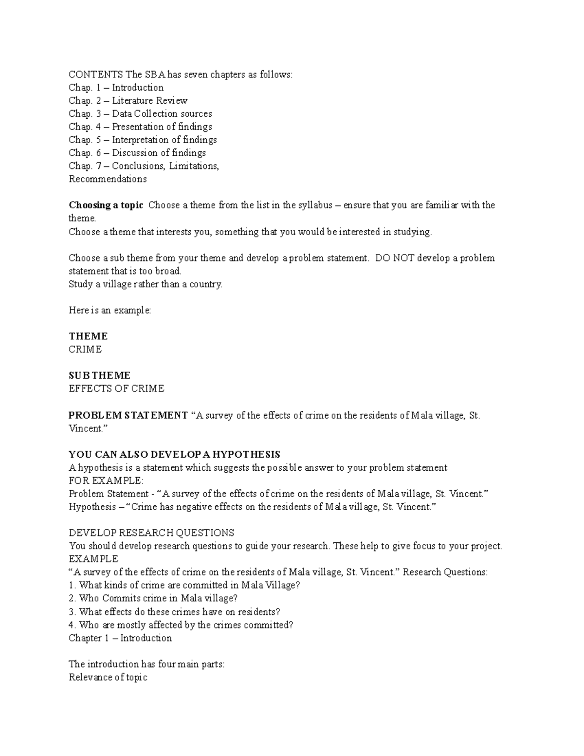 Caribbean Studies IA Template - CONTENTS The SBA has seven chapters as ...