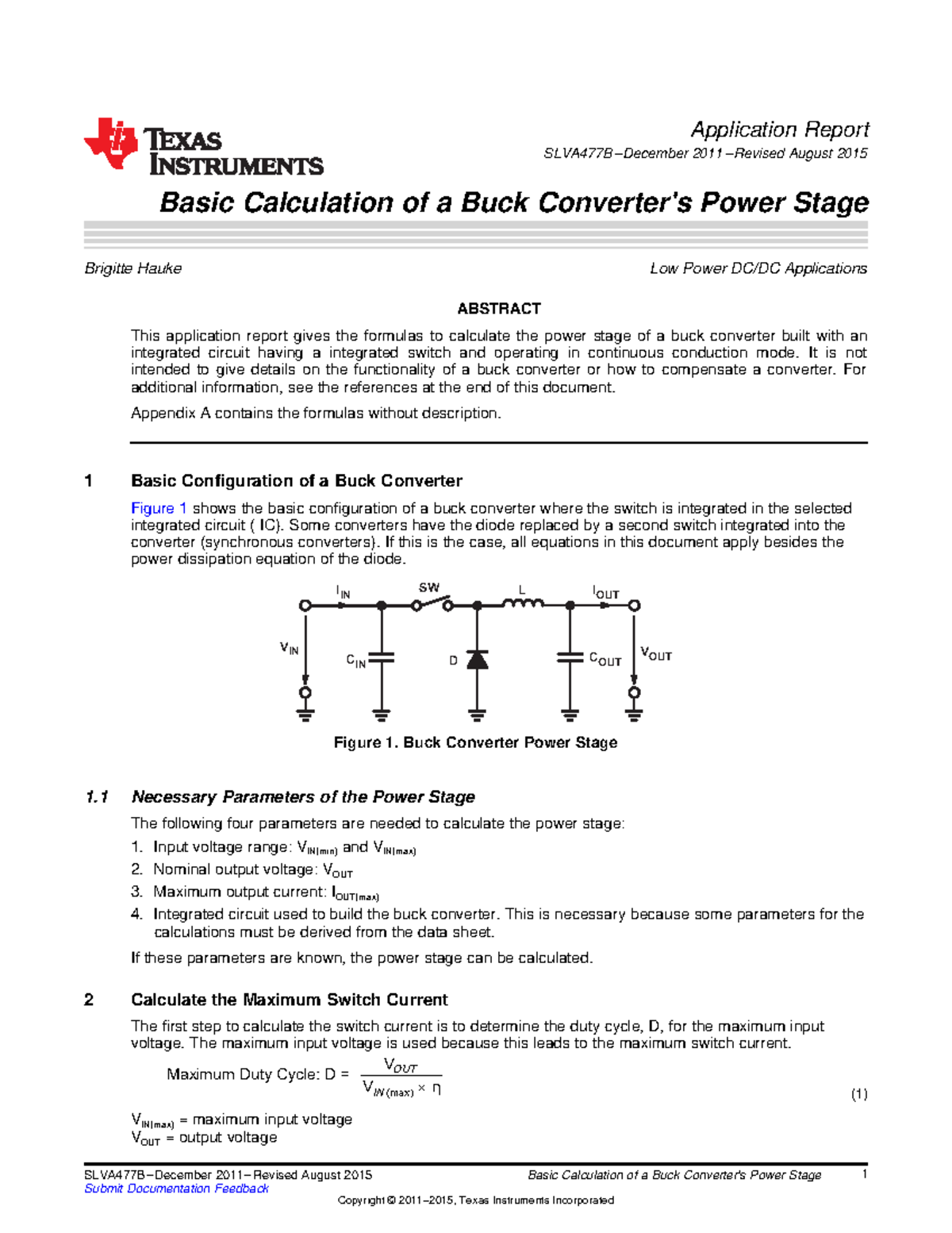 Basic Calculation of a Buck Converter's Power Stage (Rev. B) - (max ...