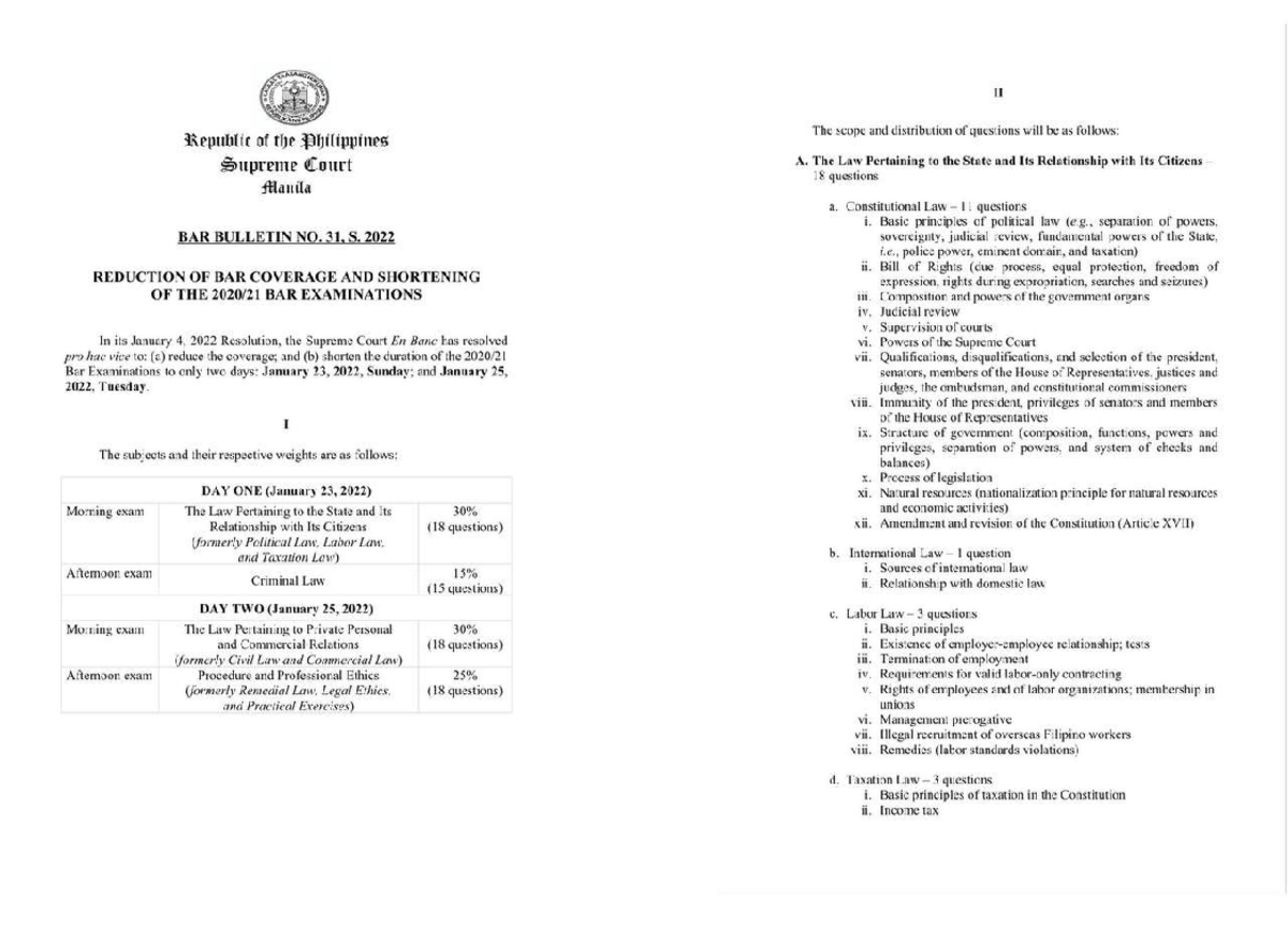 New Bar Syllabus Jan 2022 - Juris Doctor of Laws - Studocu