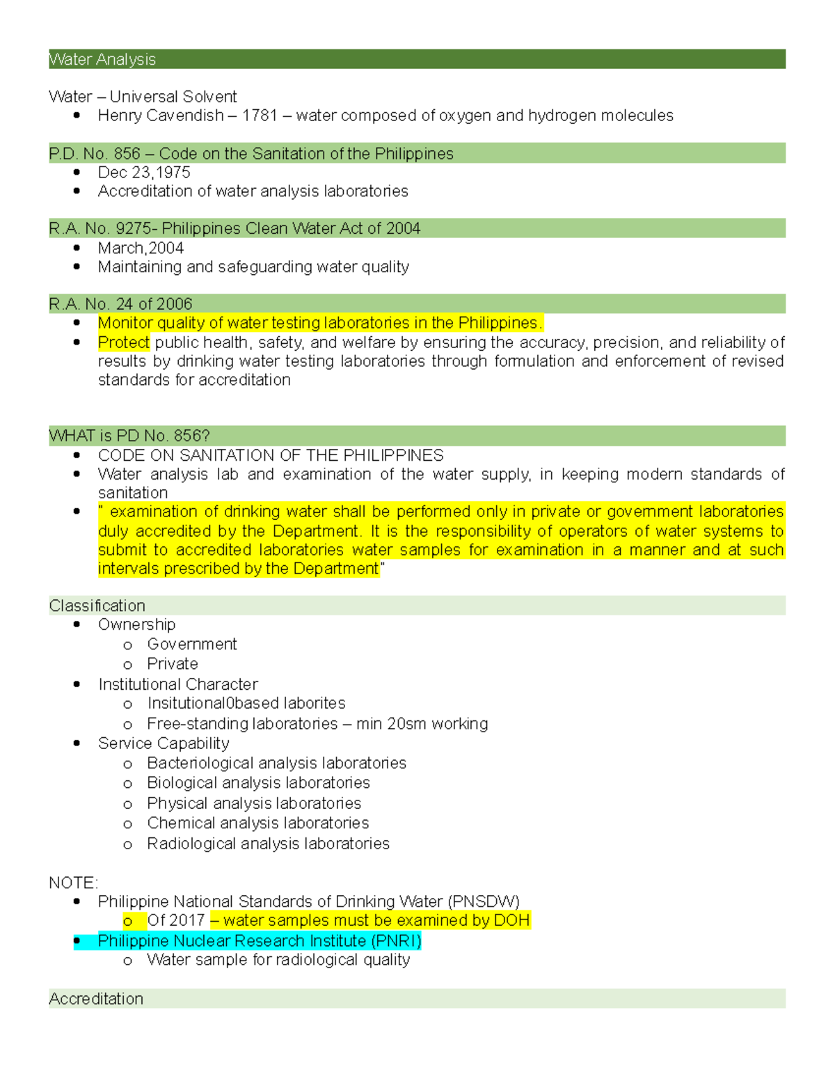 Water Analysis - MTLB - Water Analysis Water – Universal Solvent Henry ...