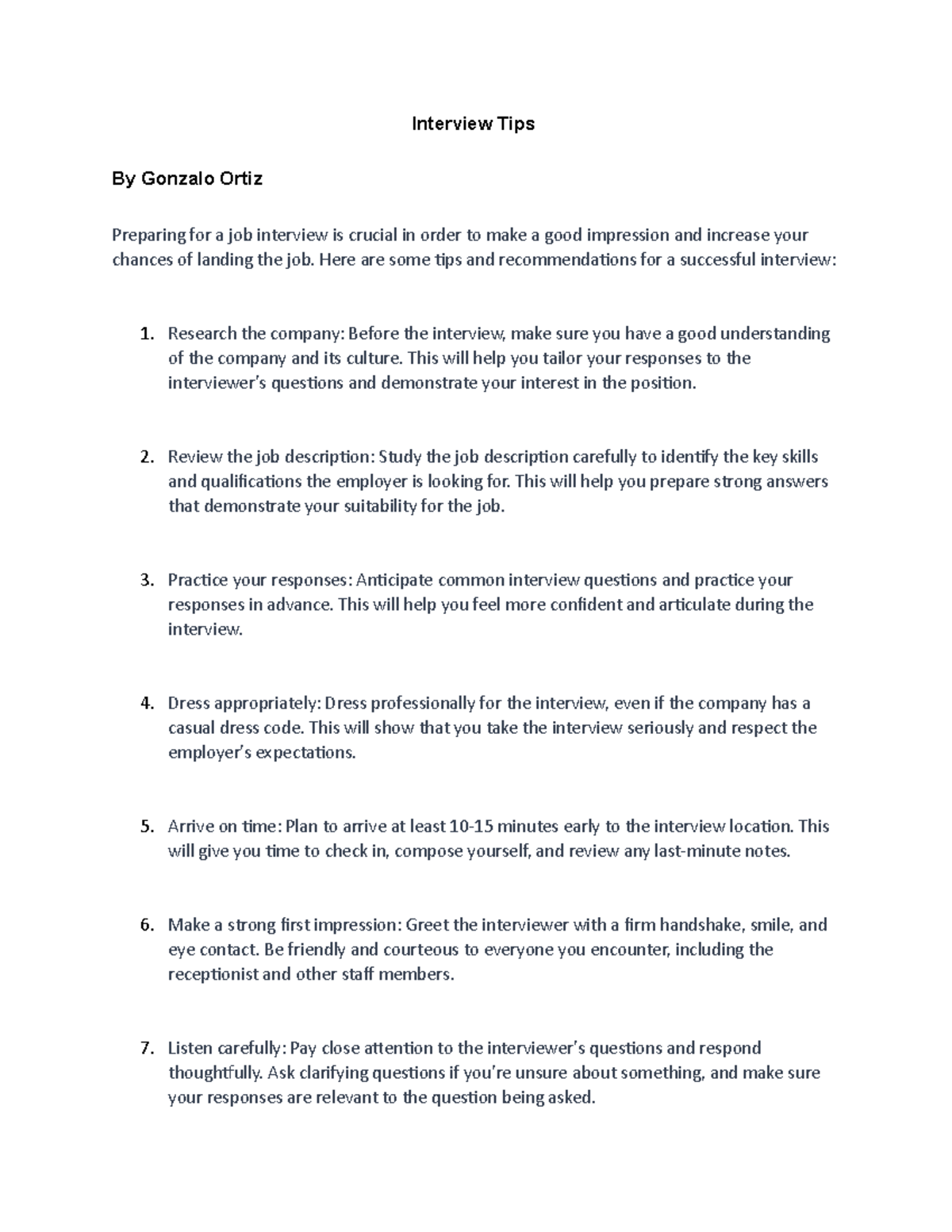 Interview Tips - Here are some tips and recommendations for a ...