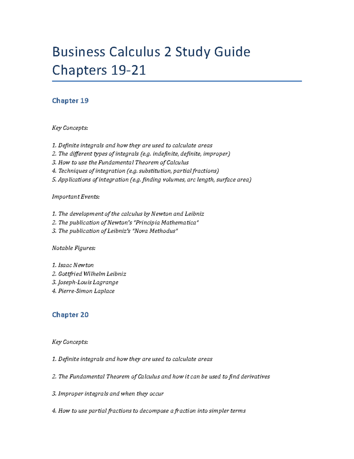 Business Calculus 2 Study Guide Chapters 19-21 - Business Calculus 2 ...
