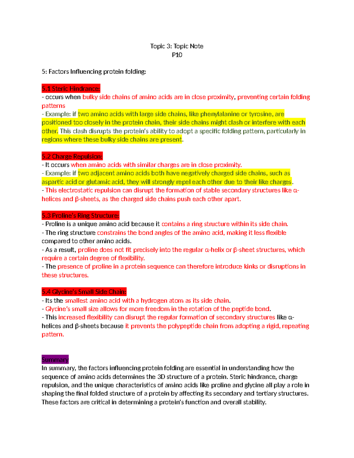 Topic Notes - Topic 3: Topic Note P 5: Factors Influencing protein ...