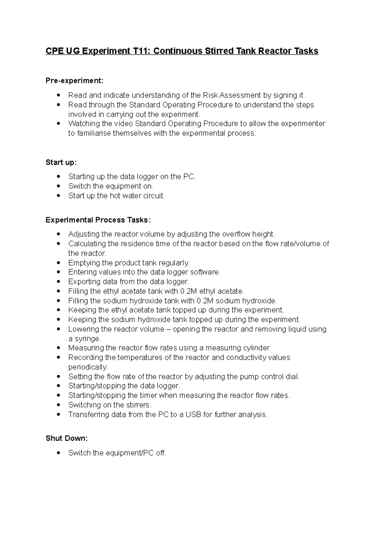 T11 - Tasks - CPE UG Experiment T11: Continuous Stirred Tank Reactor ...