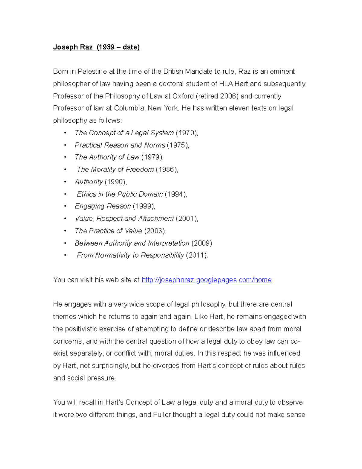 Juris - Raz (2016 ) - lecture - Joseph Raz (1939 – date) Born in ...