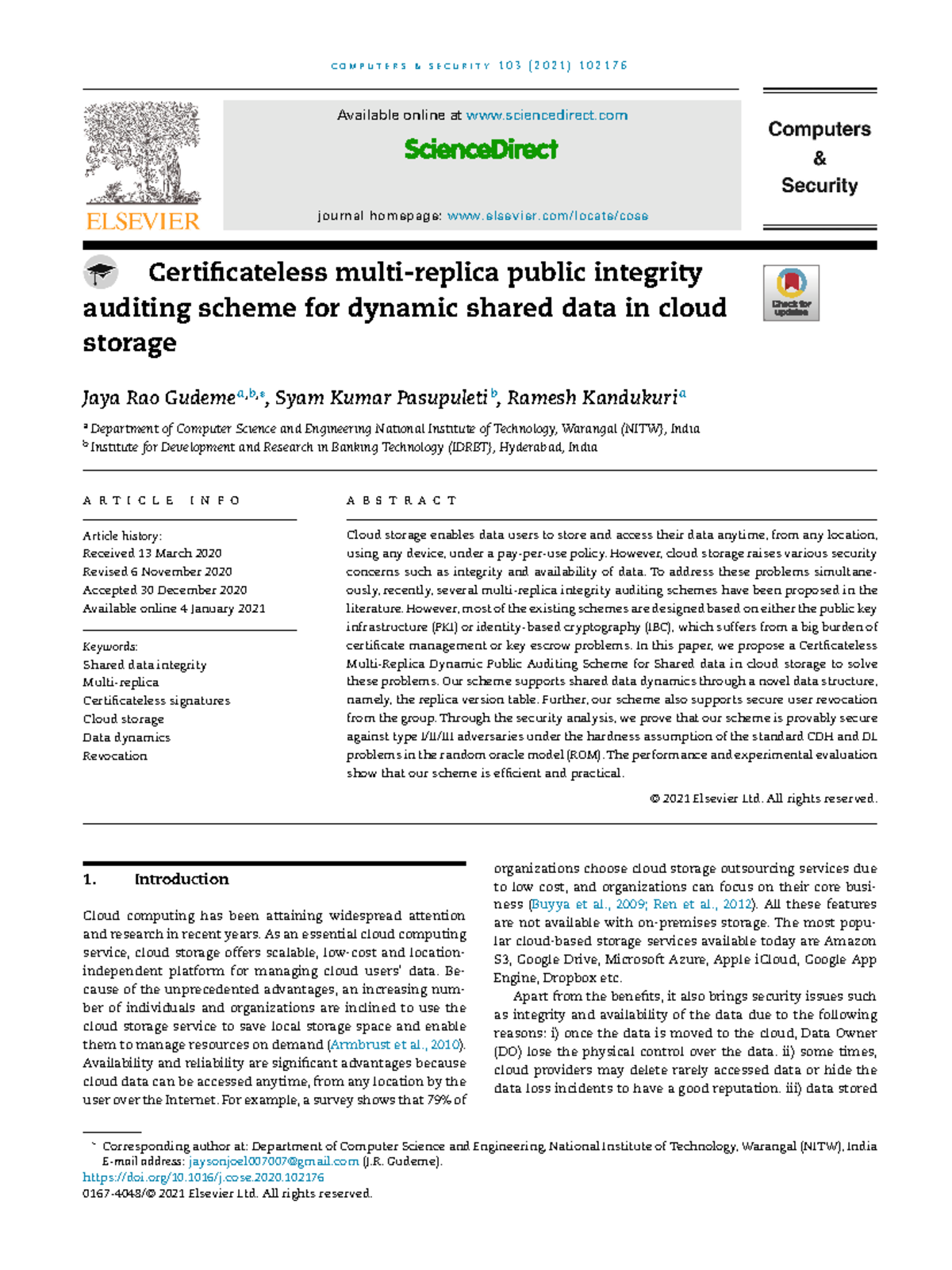 Certificateless Multi Replica Public Integrity Auditing Scheme For Dynamic Shared Data In Cloud