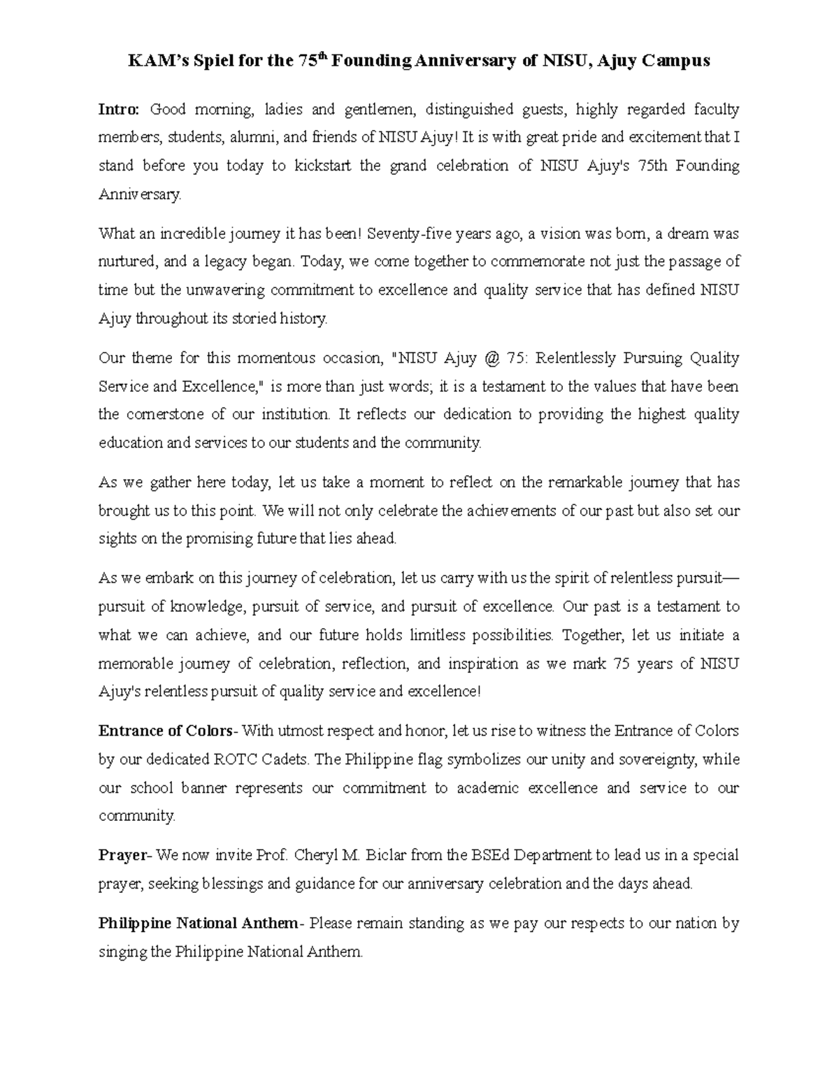 Spiel for Ceremony - KAM’s Spiel for the 75th Founding Anniversary of ...