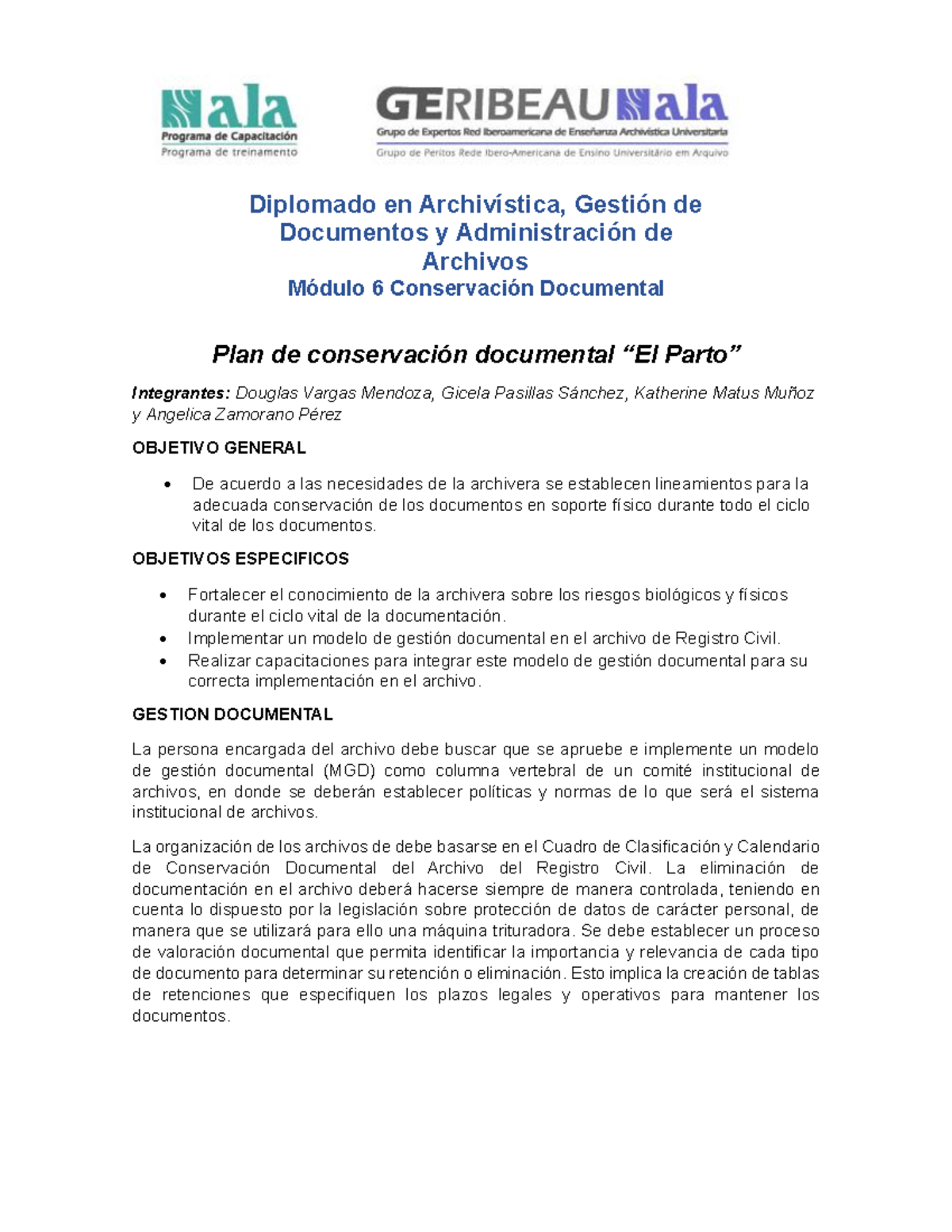 Plan de conservación documental - Diplomado en Archivística, Gestión de Documentos y ...