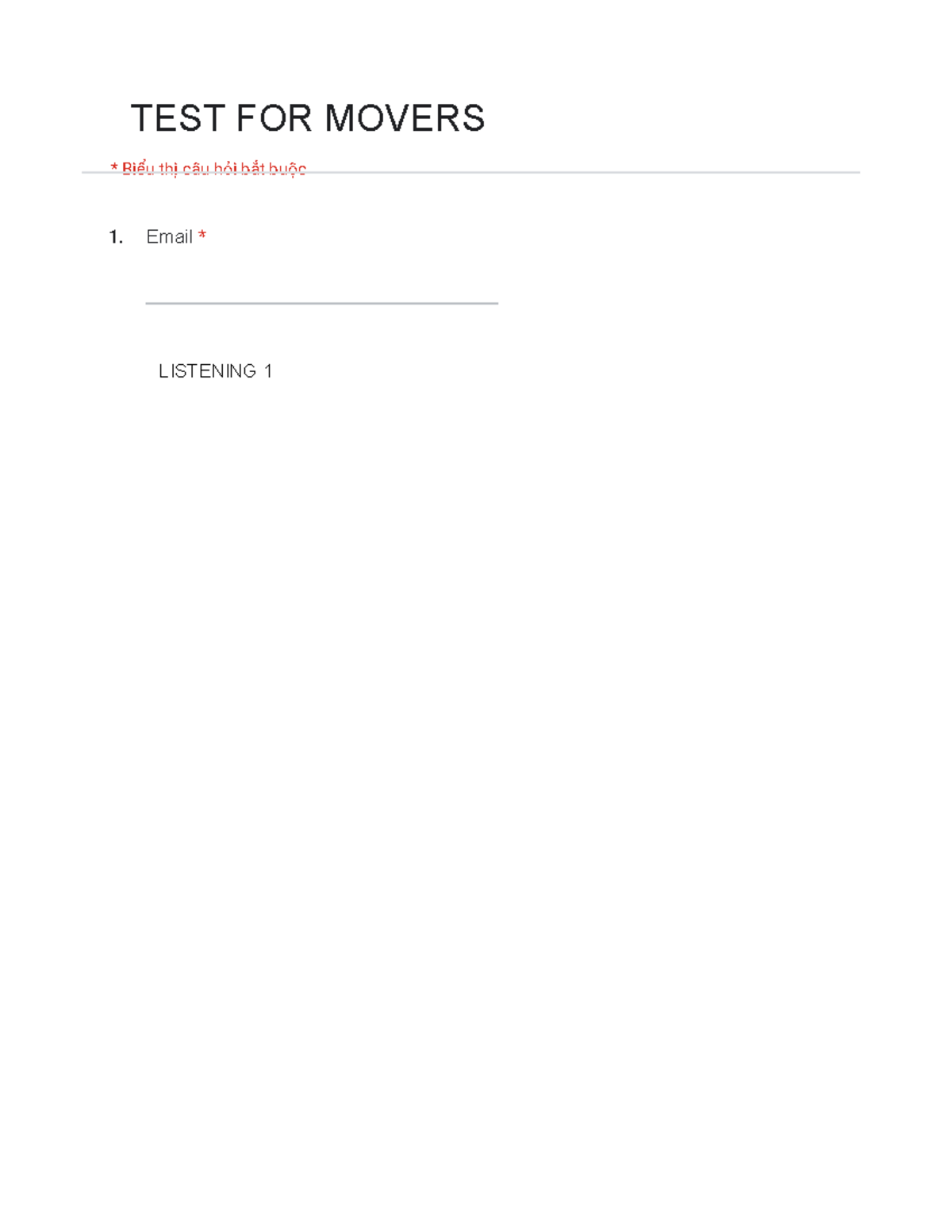 Test1 Chau Anh - test 1 - Email * LISTENING 1 TEST FOR MOVERS Biểu thị ...