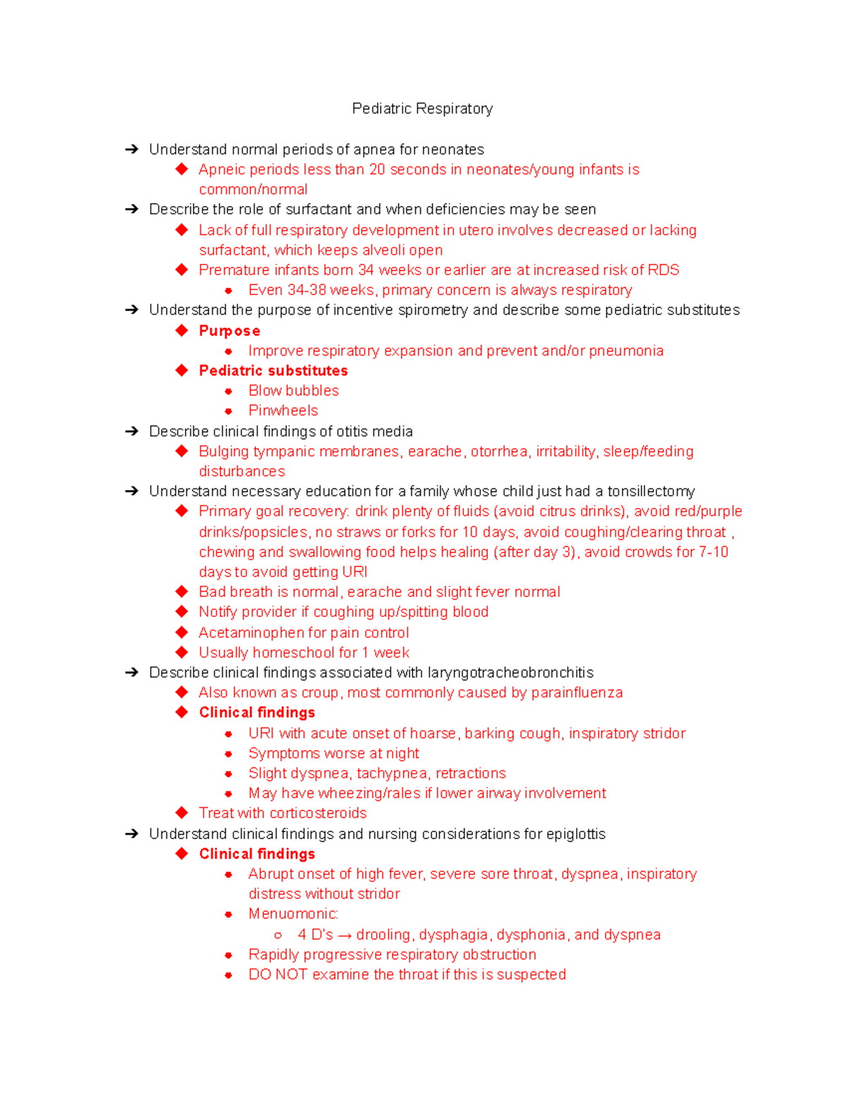 SLO's - Study Guide - Pediatric Respiratory Understand normal periods ...