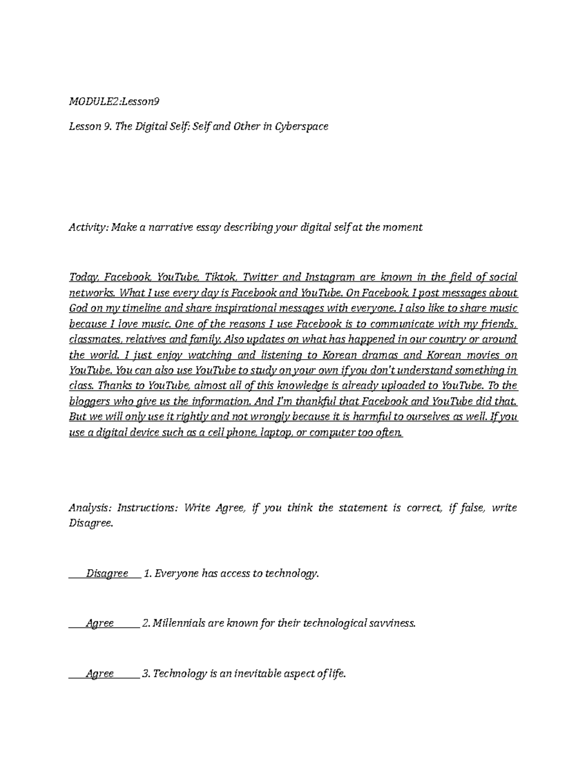 Lesson 9. The Digital Self - MODULE2:Lesson Lesson 9. The Digital Self ...
