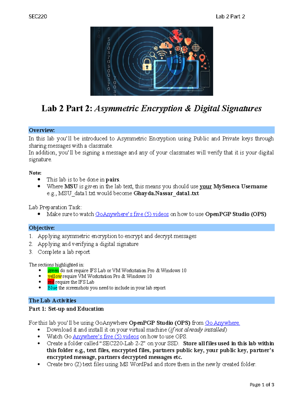 SEC220 Lab2 Part2 Asymmetric Encryption Updated 24Jan2022 - SEC220 Lab 2 Part 2 Lab 2 Part 2 ...