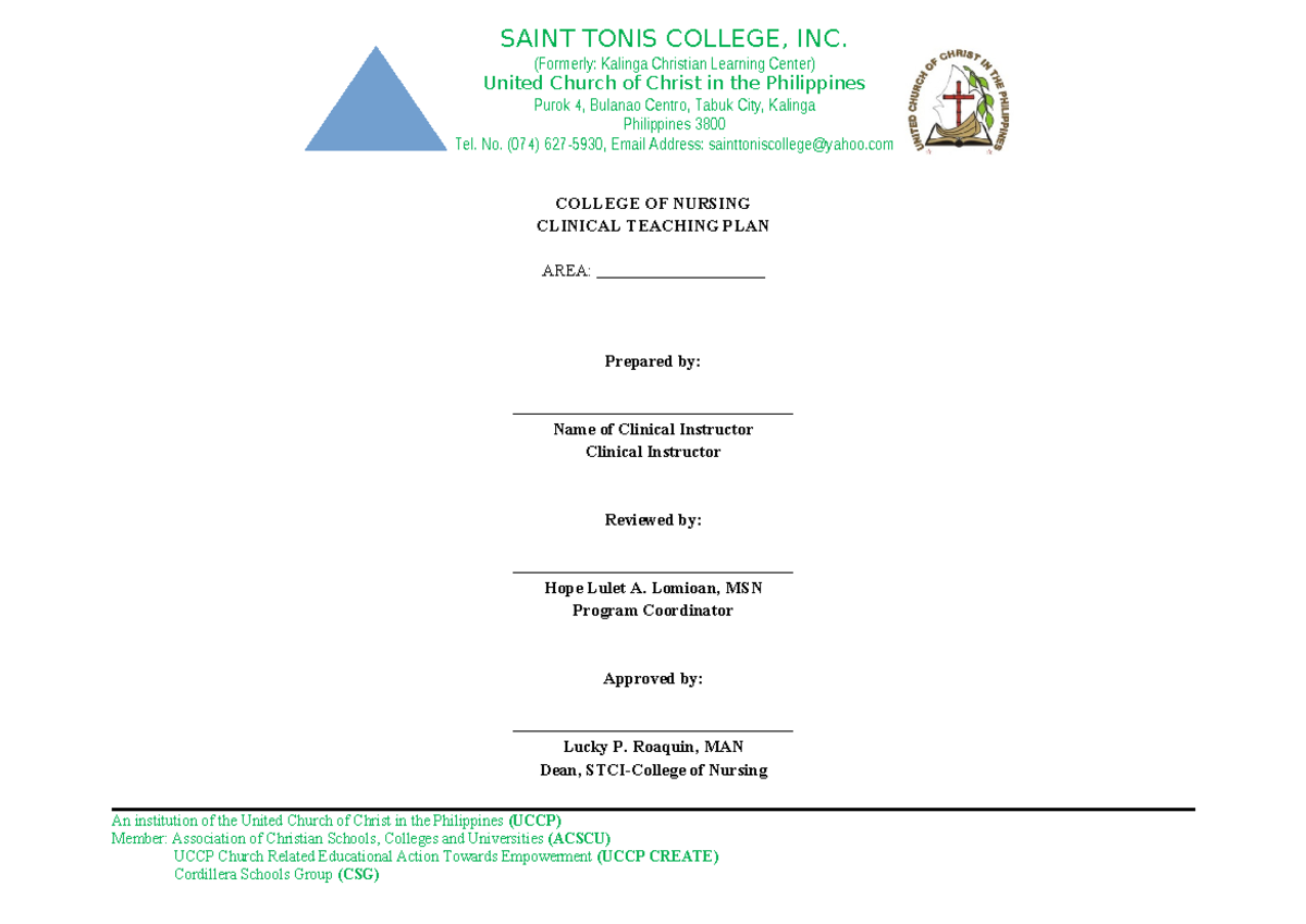Clinical-Teaching-Plan-Sample - (Formerly: Kalinga Christian Learning ...
