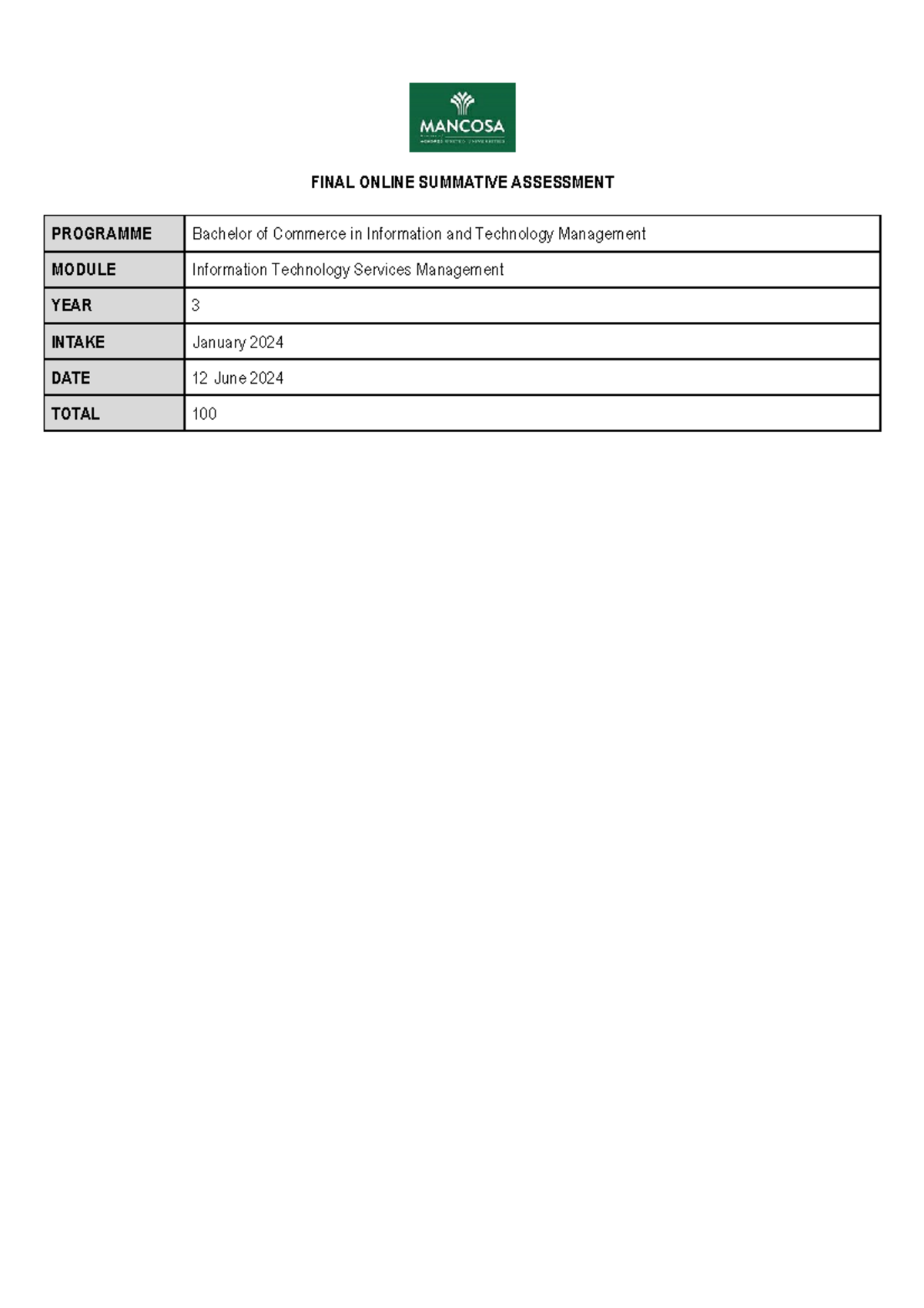 OSA JAN24 S1 BCOM ITM Information Technology Services Management Final ...
