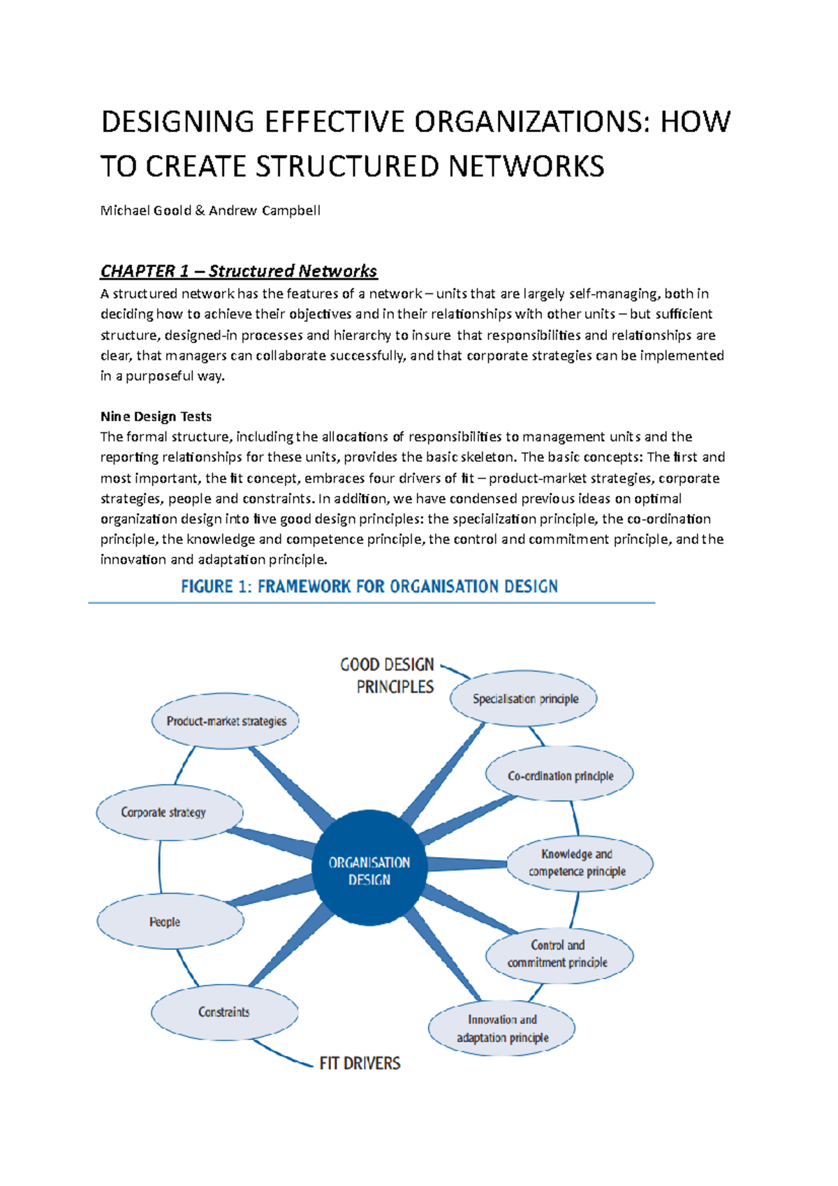 Summary Designing Effective Organizations - Chapter 1 till 6 ...