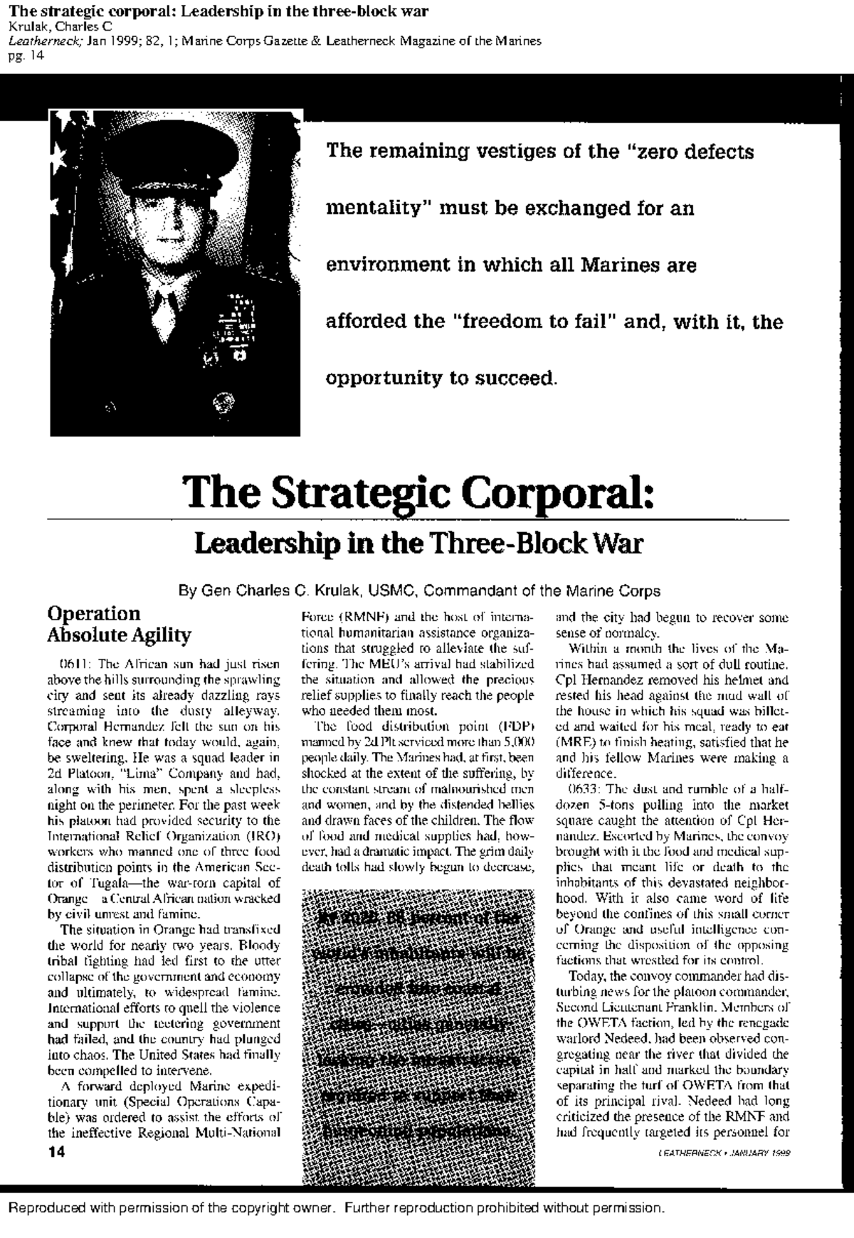 1999 Jan The strategic corporal Leadership in the three block war ...