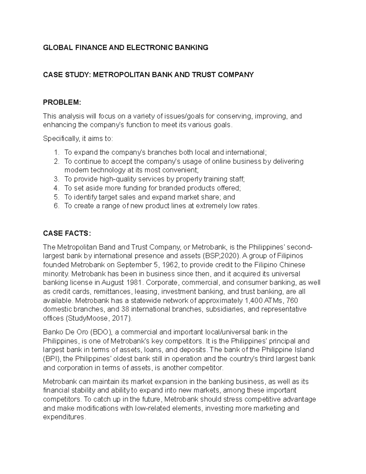 DEL Mundo CASE Study - GLOBAL FINANCE AND ELECTRONIC BANKING CASE STUDY ...