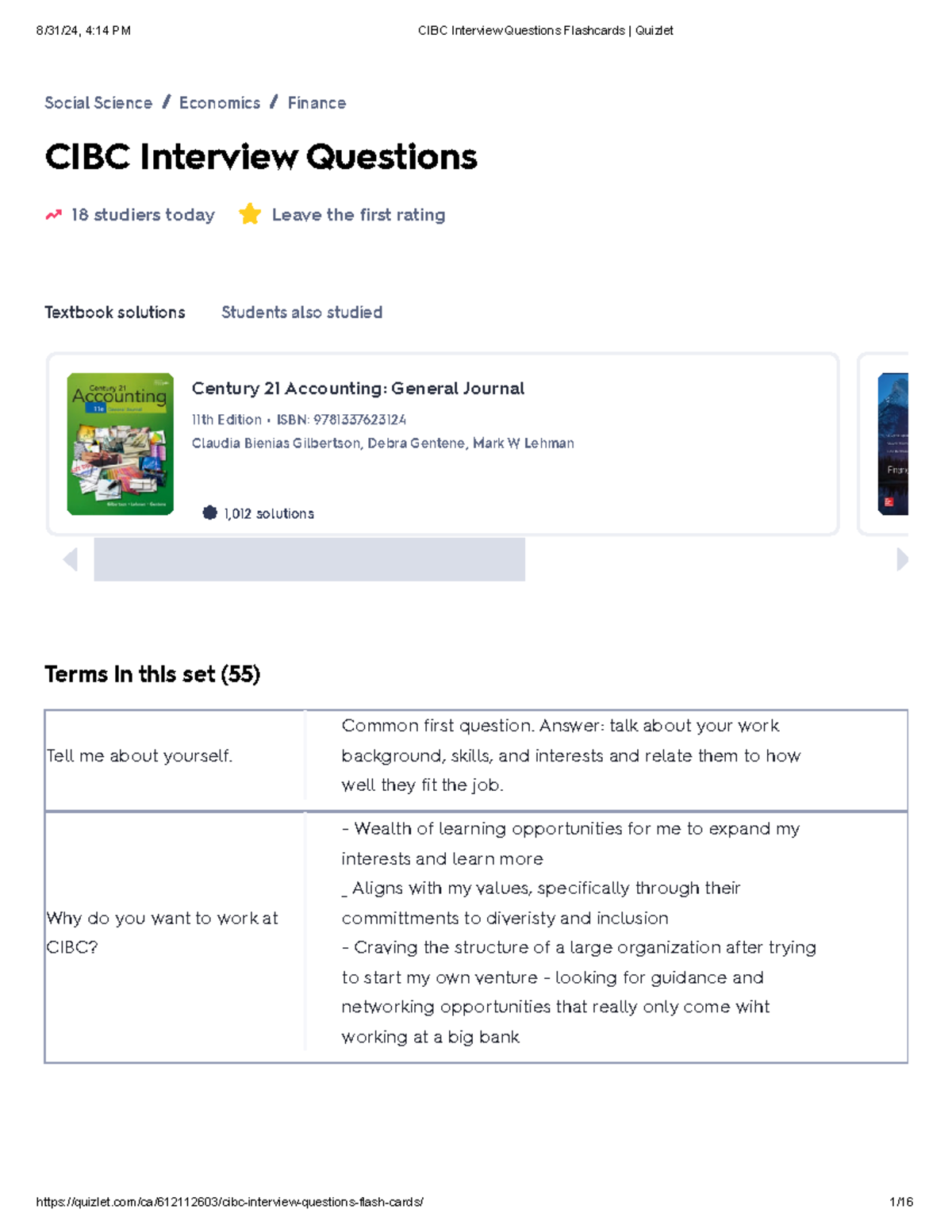 CIBC Interview Questions Flashcards Quizlet - CIBC Interview Questions 18 studiers today Social ...