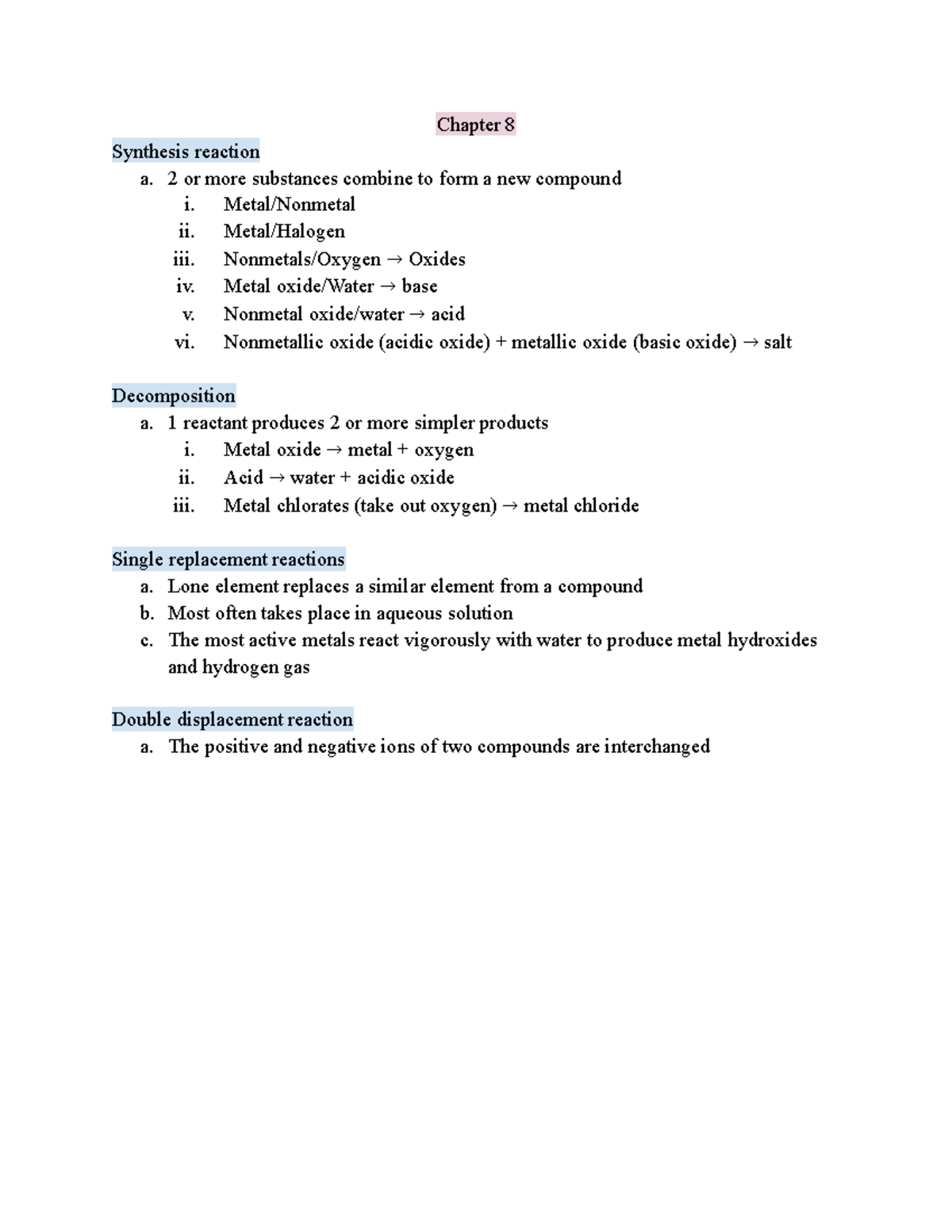 Chapter 8 Chem notes - chap 8 - Chapter 8 Synthesis reaction a. 2 or ...