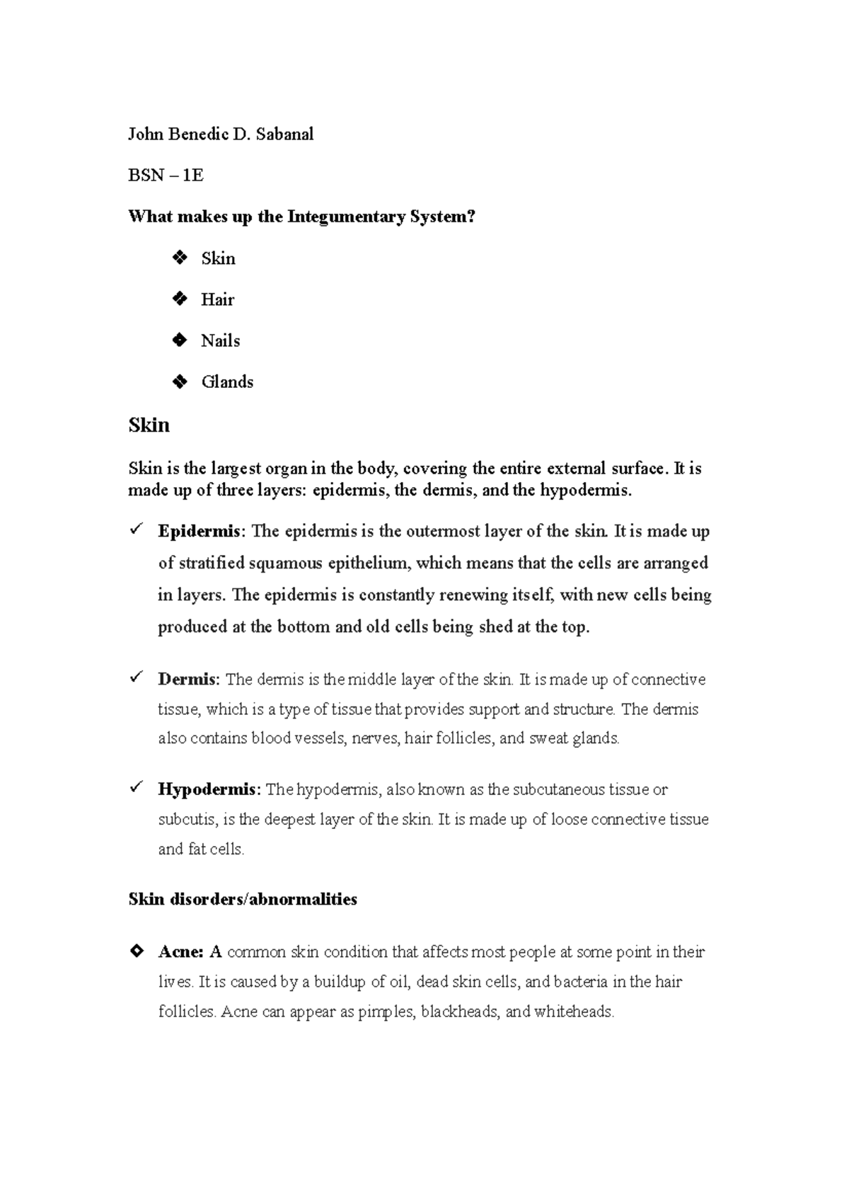 John Benedic D - Practice - John Benedic D. Sabanal BSN – 1E What makes ...