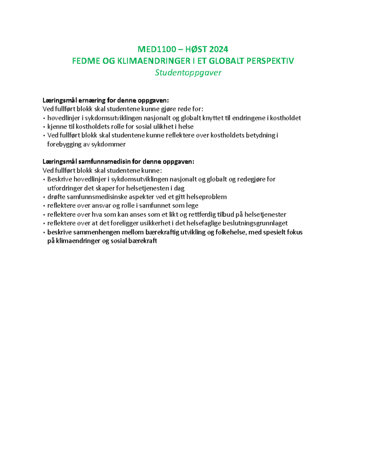 Fedme OG Klimaendringer I ET Globalt Perspektiv - MED1100 – HØST 2024 ...