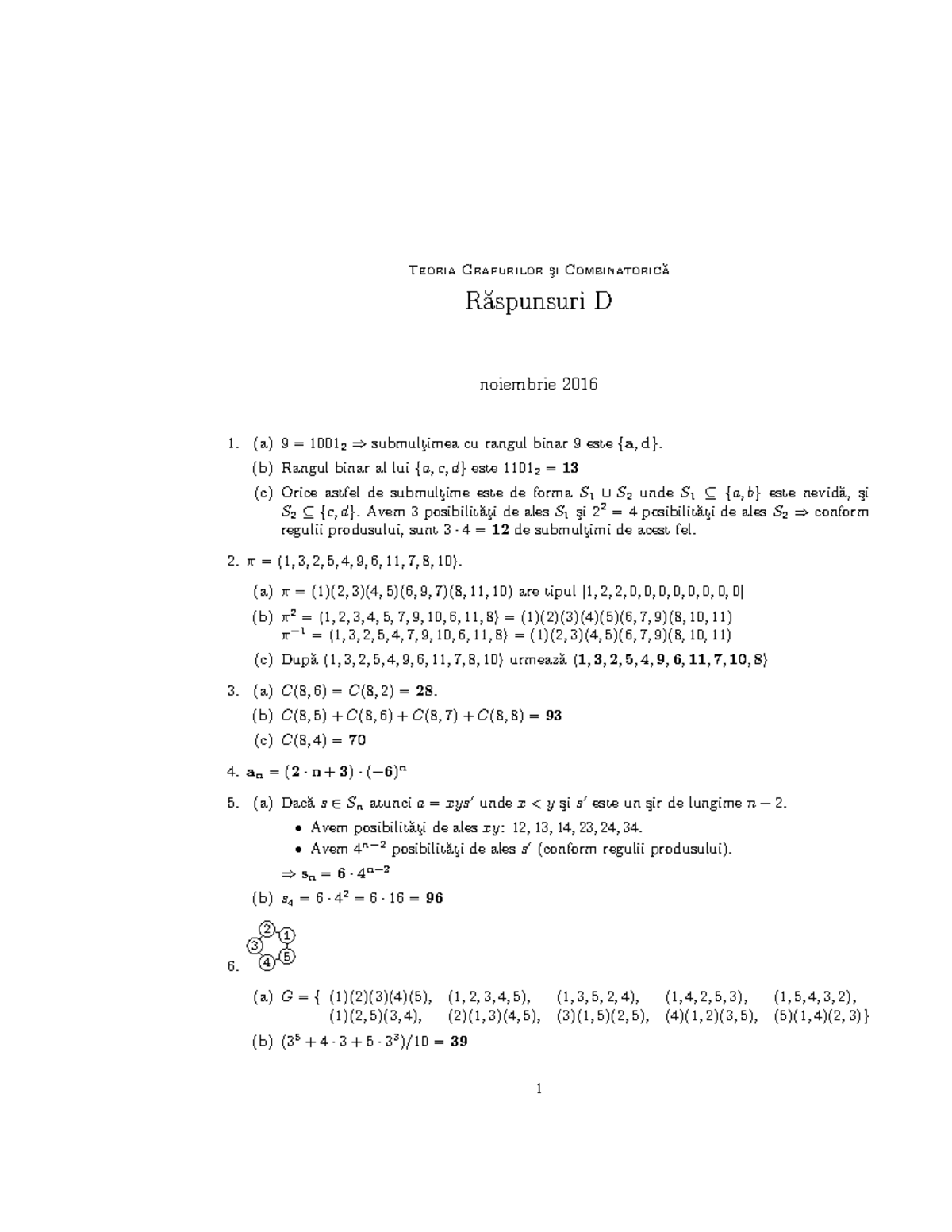 recapitulare, exercitii, grafuri - Teoria Grafurilor s ̧i Combinatoric ...