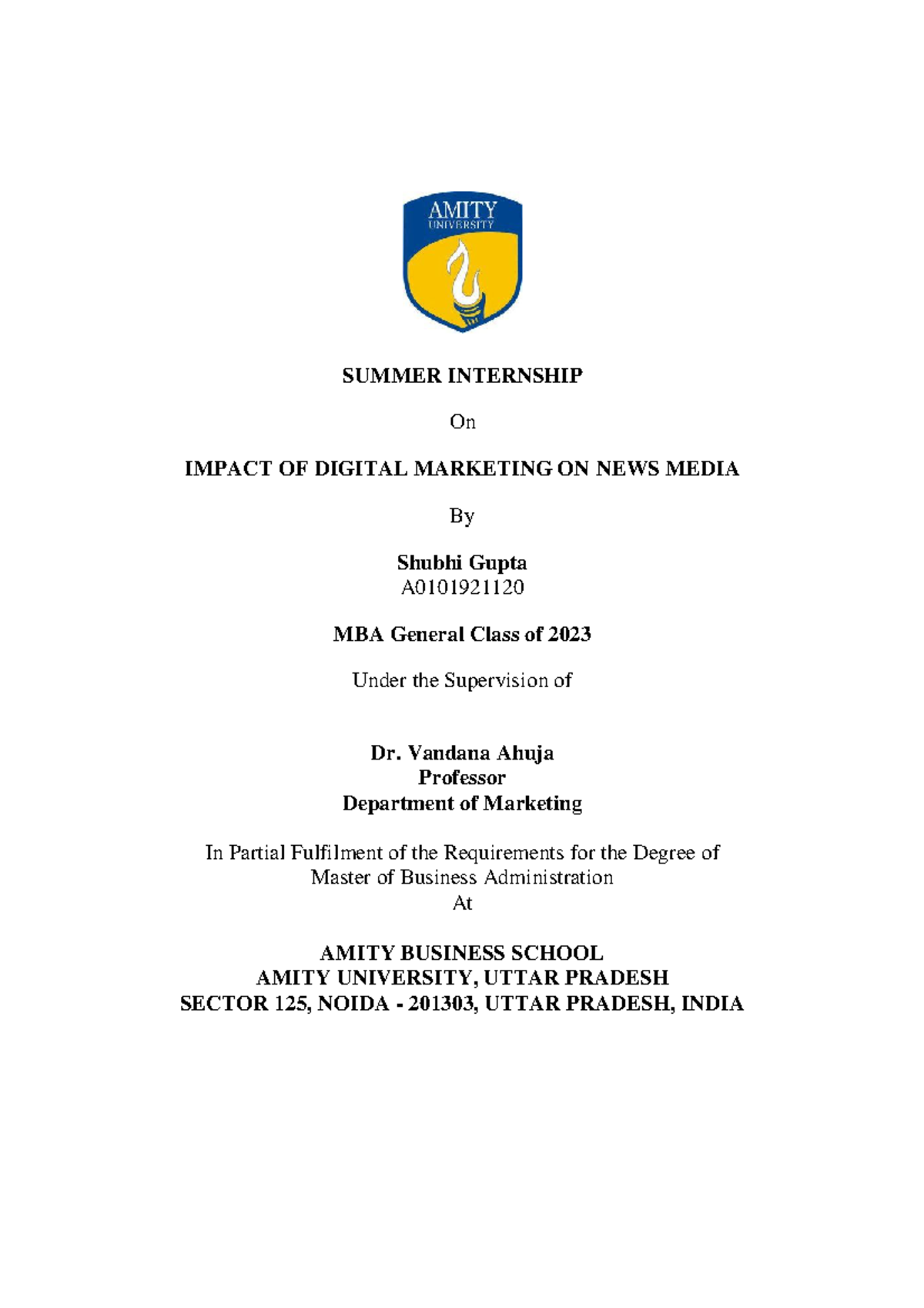 NTCC SG - Sample - SUMMER INTERNSHIP On IMPACT OF DIGITAL MARKETING ON ...