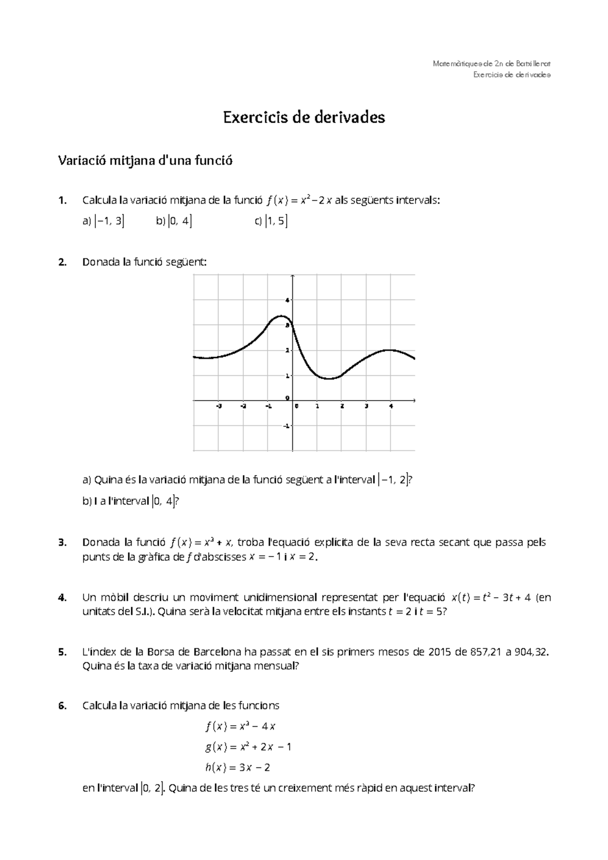 Exercicis de derivades AMB Solucions - Exercicis de derivades Exercicis de derivades ...