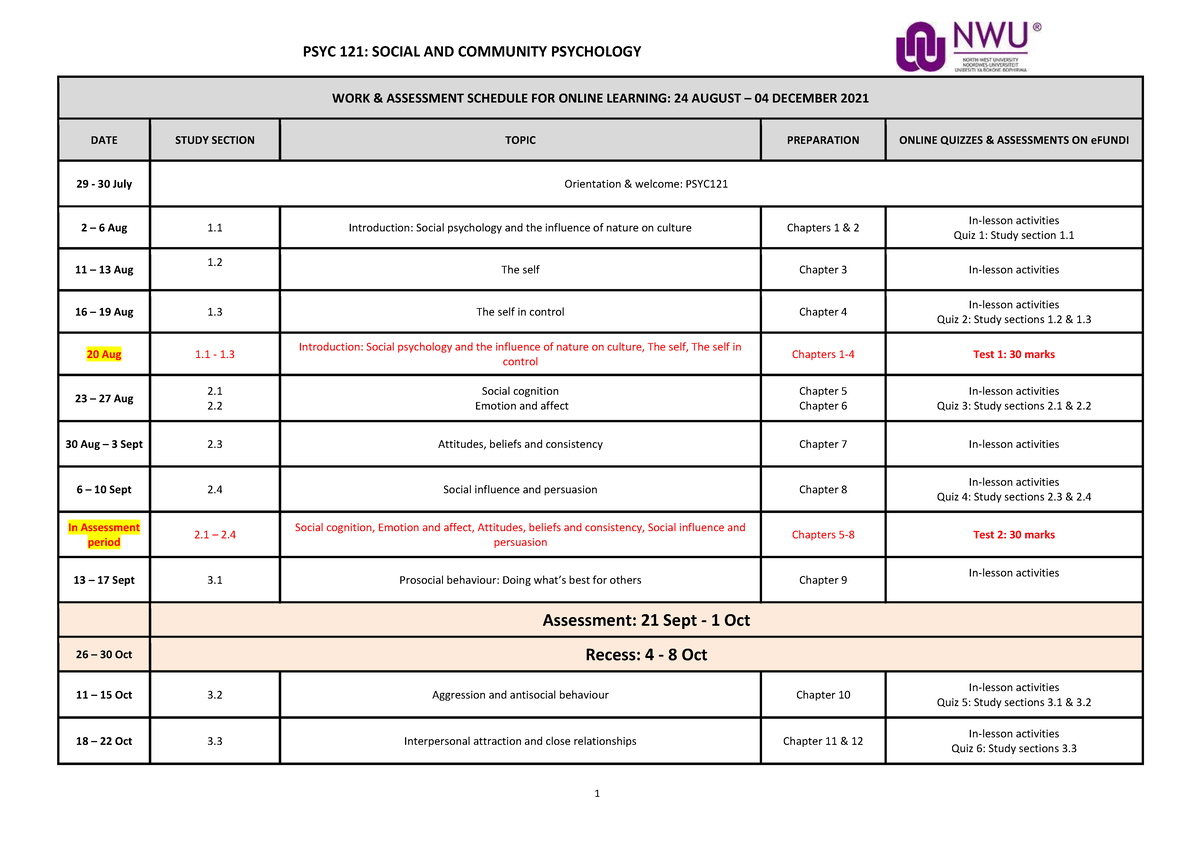PSYC+121 2021 Work Assssment+plan - 1 PSYC 121: SOCIAL AND COMMUNITY ...