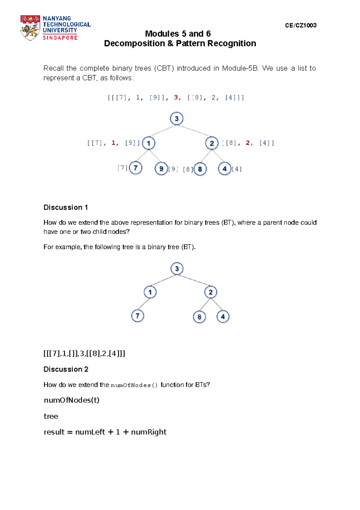 CECZ1003 Discussion (Modules-5 6 Decompositions Patter Recognition) - CE/CZ Modules 5 and 6 ...