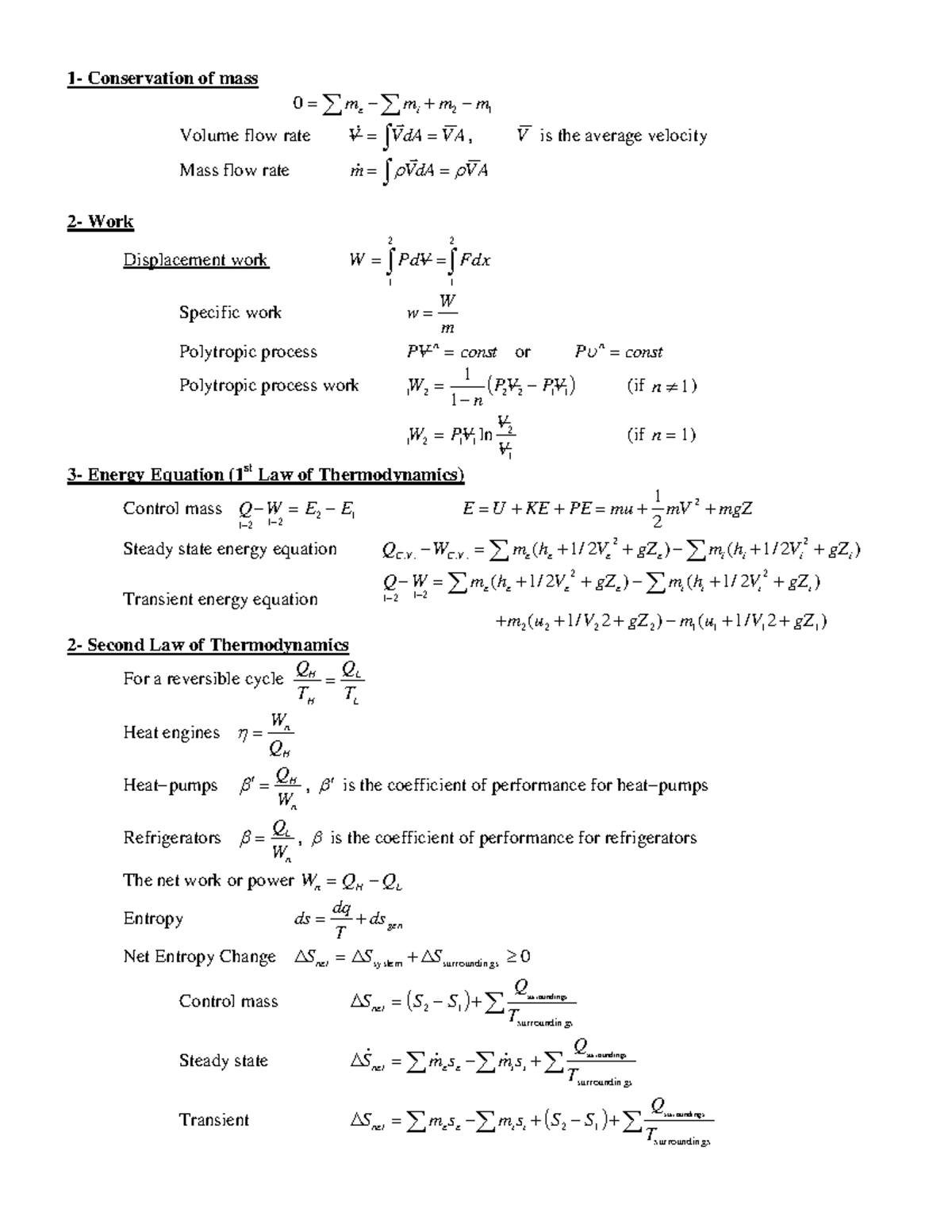 CSheet - 1- Conservation of mass 0 me mi m 2 m 1 Volume flow rate V VdA ...