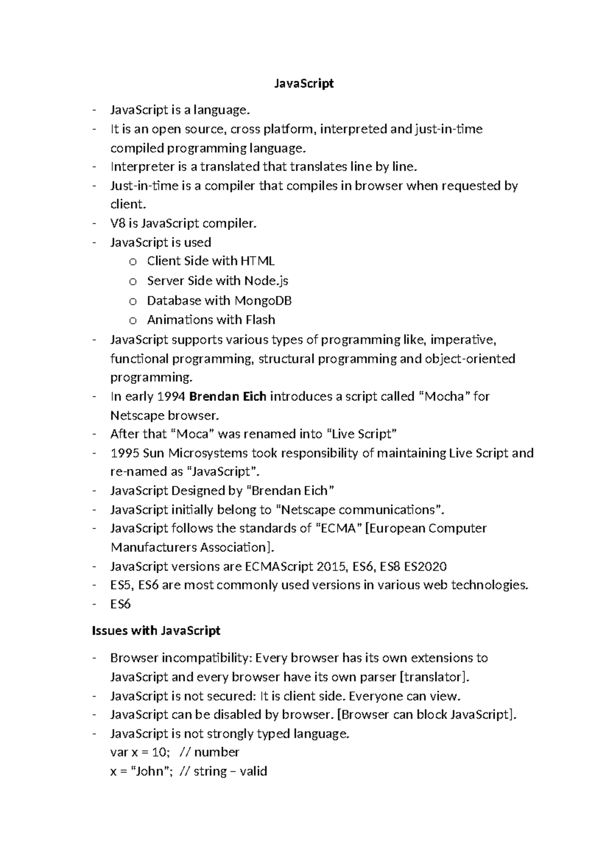 Java Script-Full - JavaScript JavaScript is a language. It is an open ...