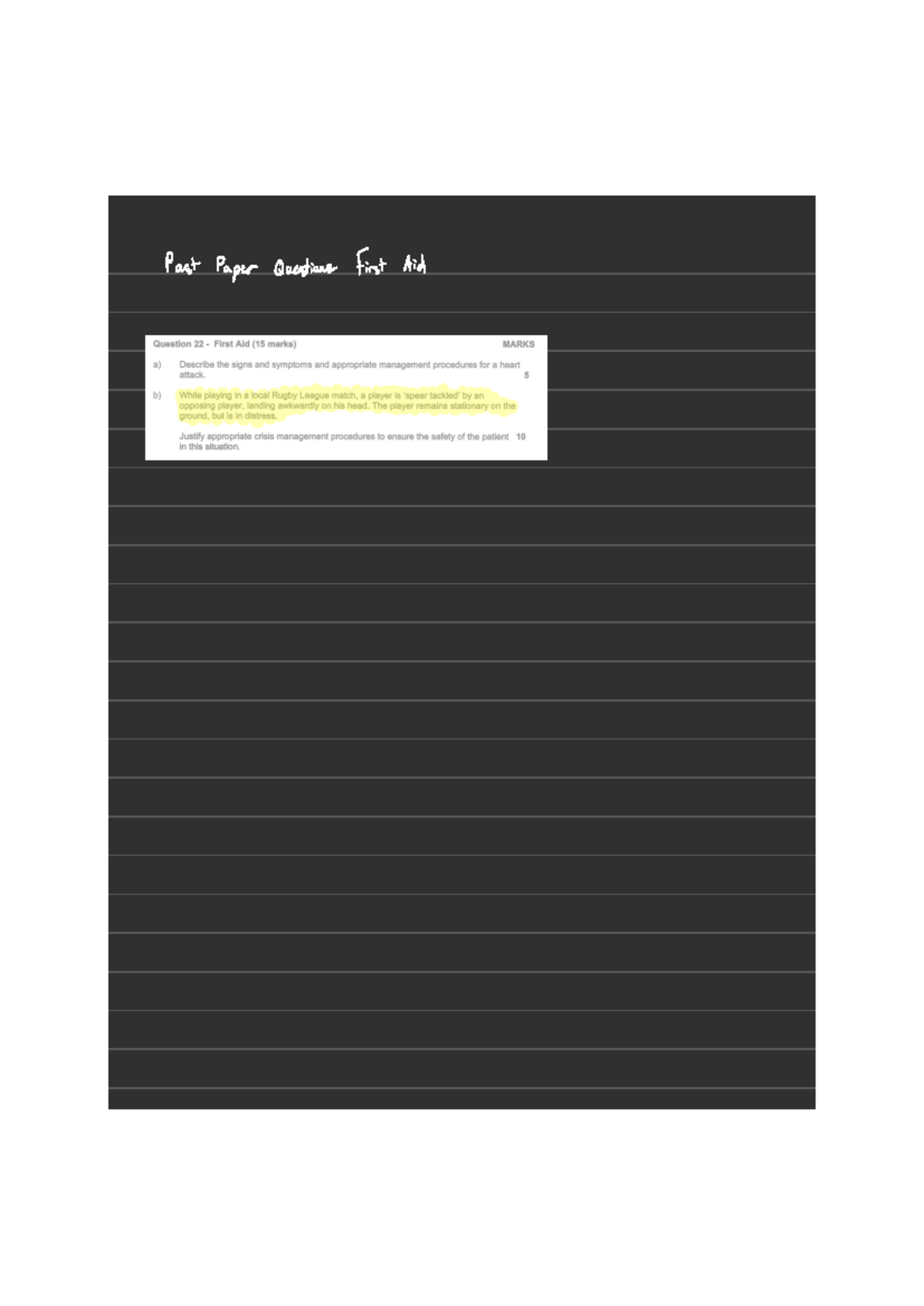 Pdhpe First AID PAST Paper Questions NO 2019 - Studocu