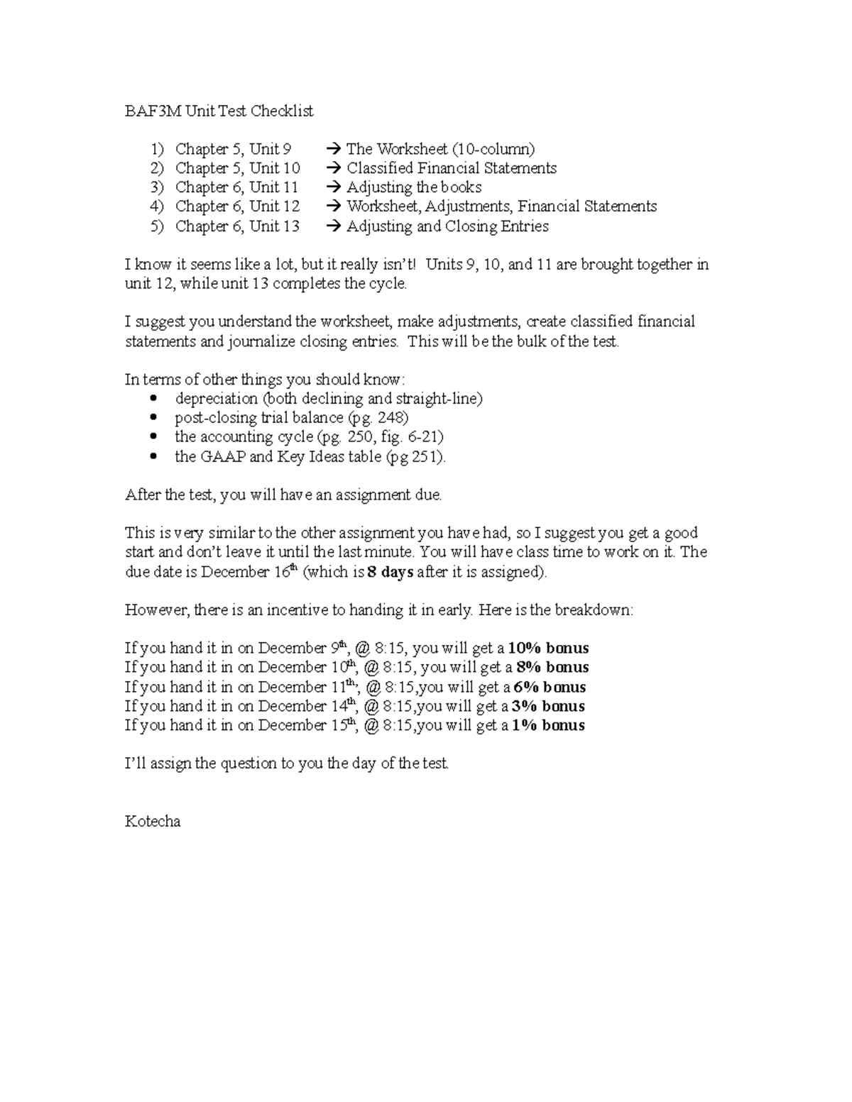 BAF3M Unit Test 456 Checklist - BAF3M Unit Test Checklist Chapter 5 ...