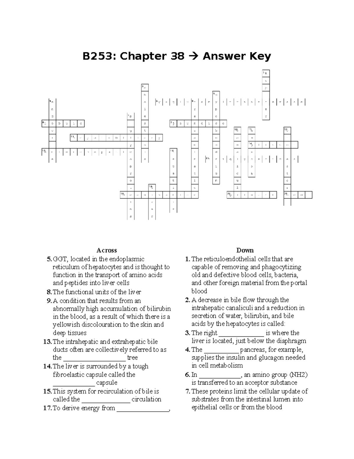 B253 Chp 38 Crossword Answer Key - B253: Chapter 38 Answer Key Across 5 ...