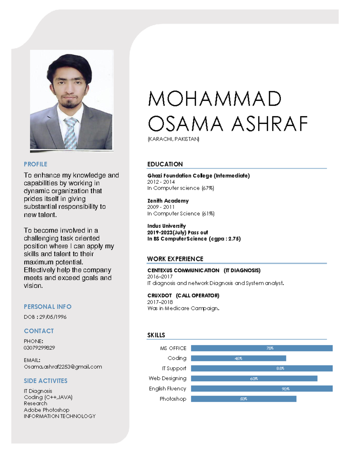 Muhammad Osama Ashraf Cv5 pdf 2 - MOHAMMAD OSAMA ASHRAF (KARACHI, PAKISTAN) PROFILE To enhance ...