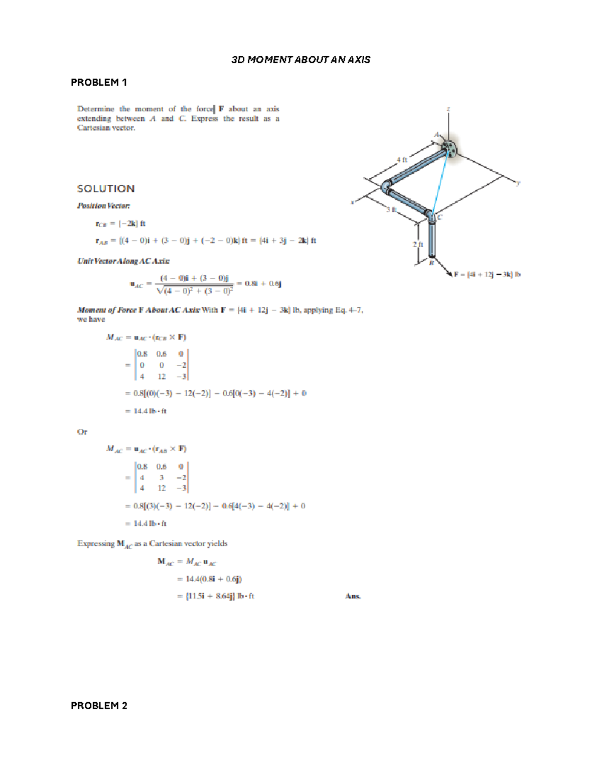 3 3D Moment About AN AXIS - Strength of Materials - 3D MOMENT ABOUT AN ...