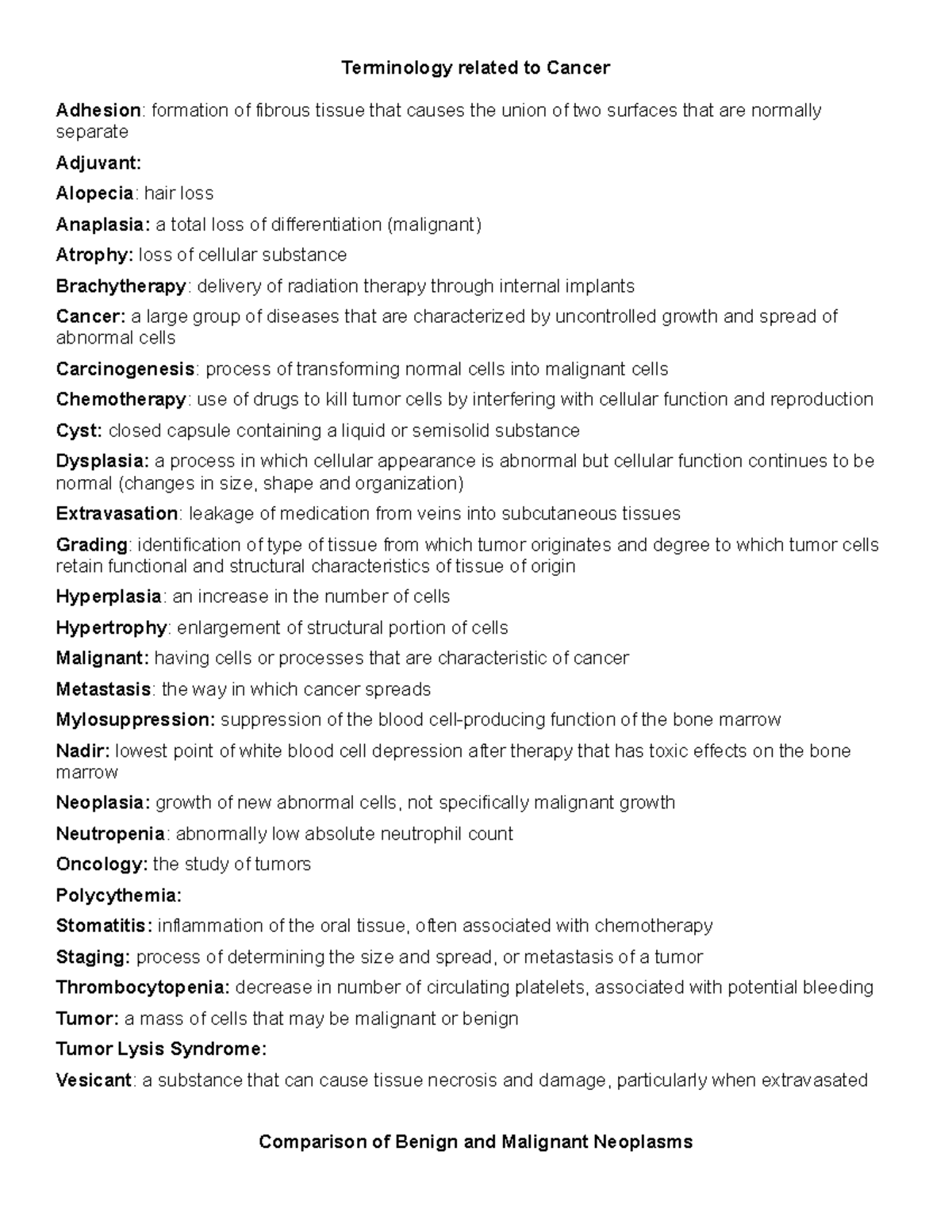Cancer Handouts - Terminology related to Cancer Adhesion : formation of ...